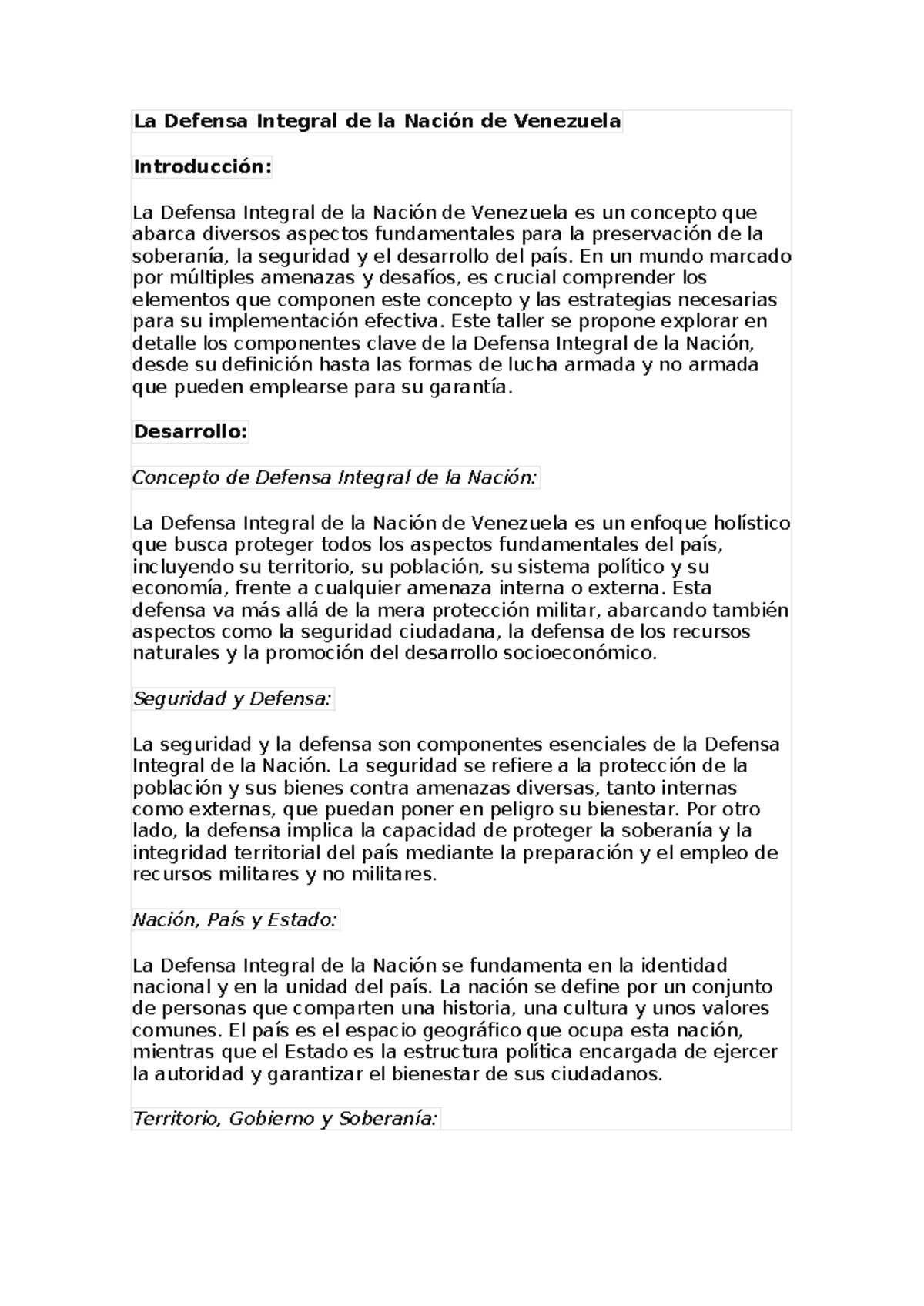 La Defensa Integral de la Nación de Venezuela - En un mundo marcado por ...