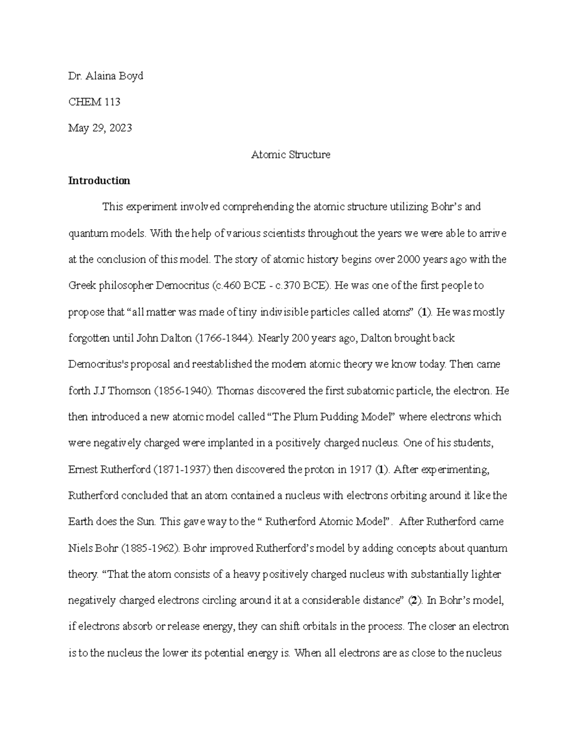 Chem 113 Lab4 - Virtual Lab Report - Dr. Alaina Boyd CHEM 113 May 29 ...