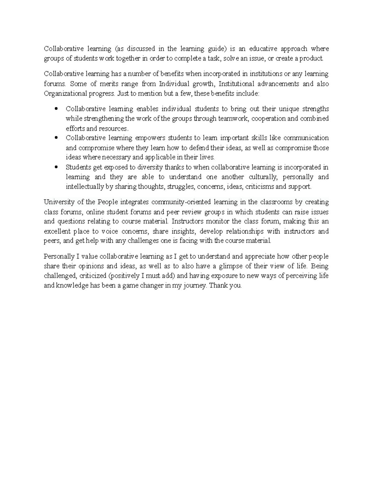 Collaborative learning - Collaborative learning has a number of ...