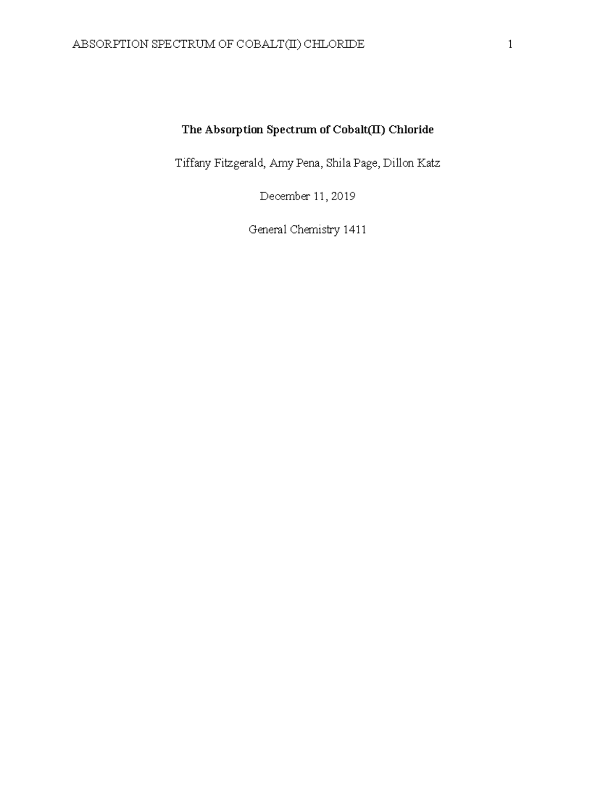 The Absorption Spectrum of Cobalt(II) Chloride - When light is absorbed ...