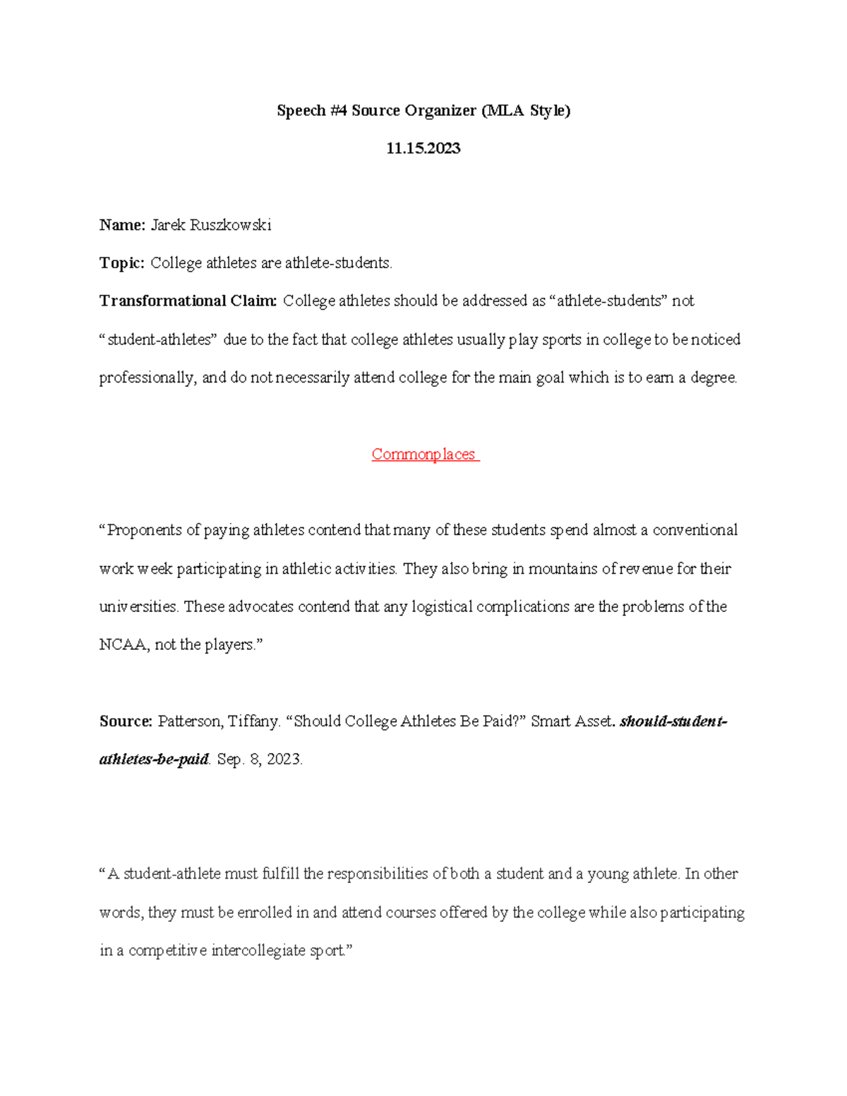 Speech #4 Source Organizer - Speech #4 Source Organizer (MLA Style) 11 ...