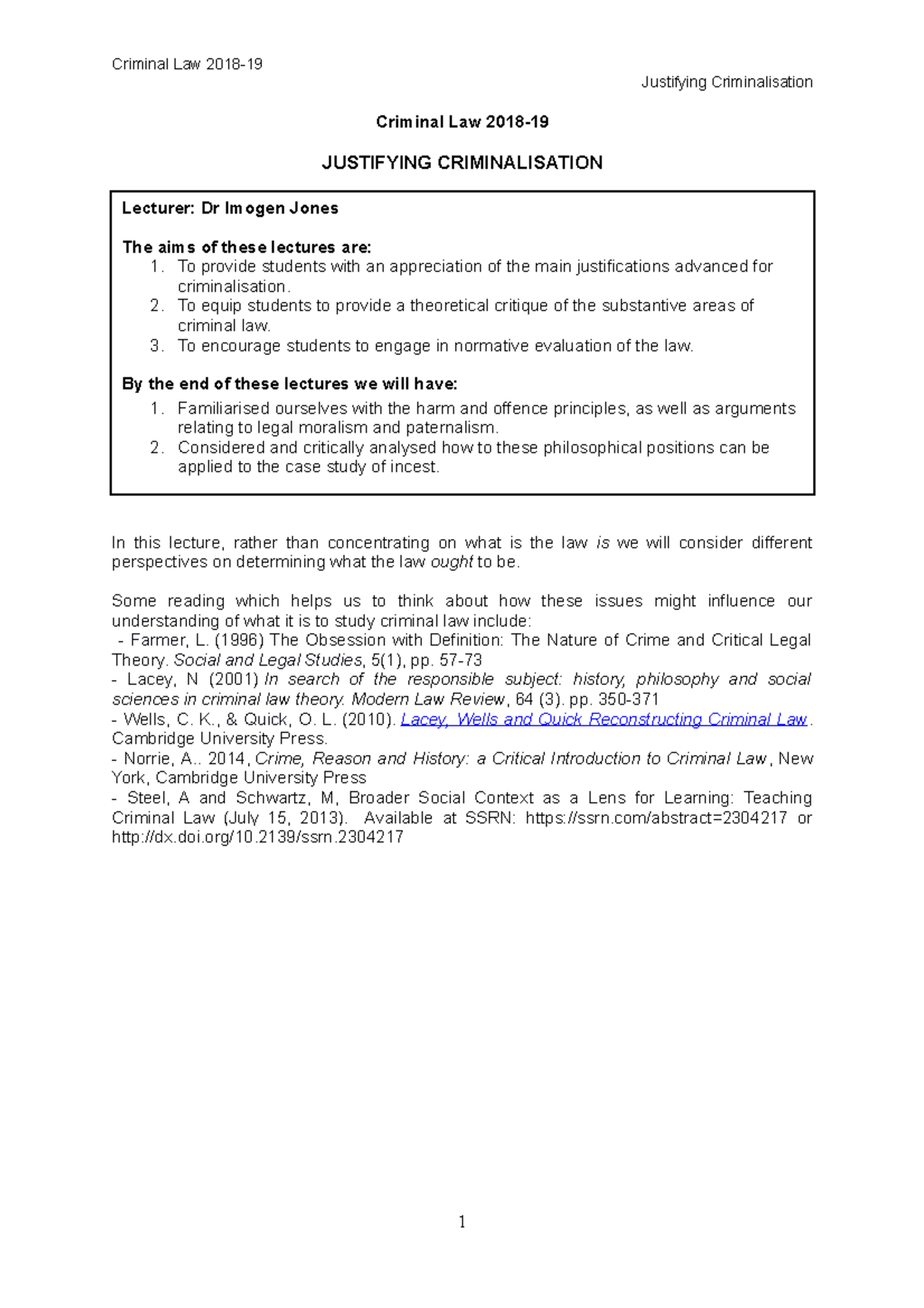 Justifying criminalisation - Justifying Criminalisation Criminal Law ...