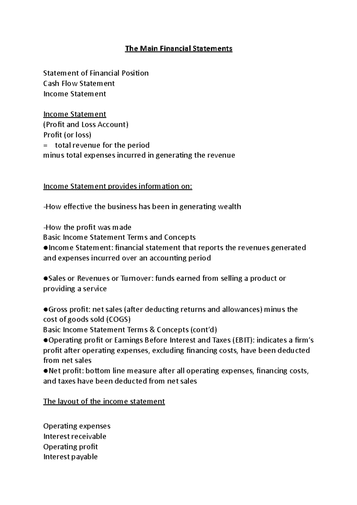 Main financial statements: income statement - The Main Financial ...