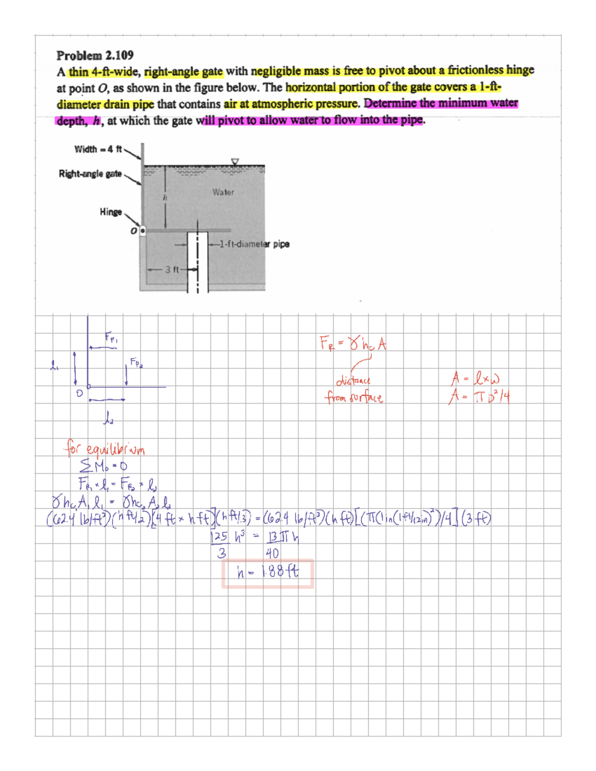 Tutorial 3 ENGR 361 - Problem 2 A thin gate with negligible mass is free to pivot about a - Studocu