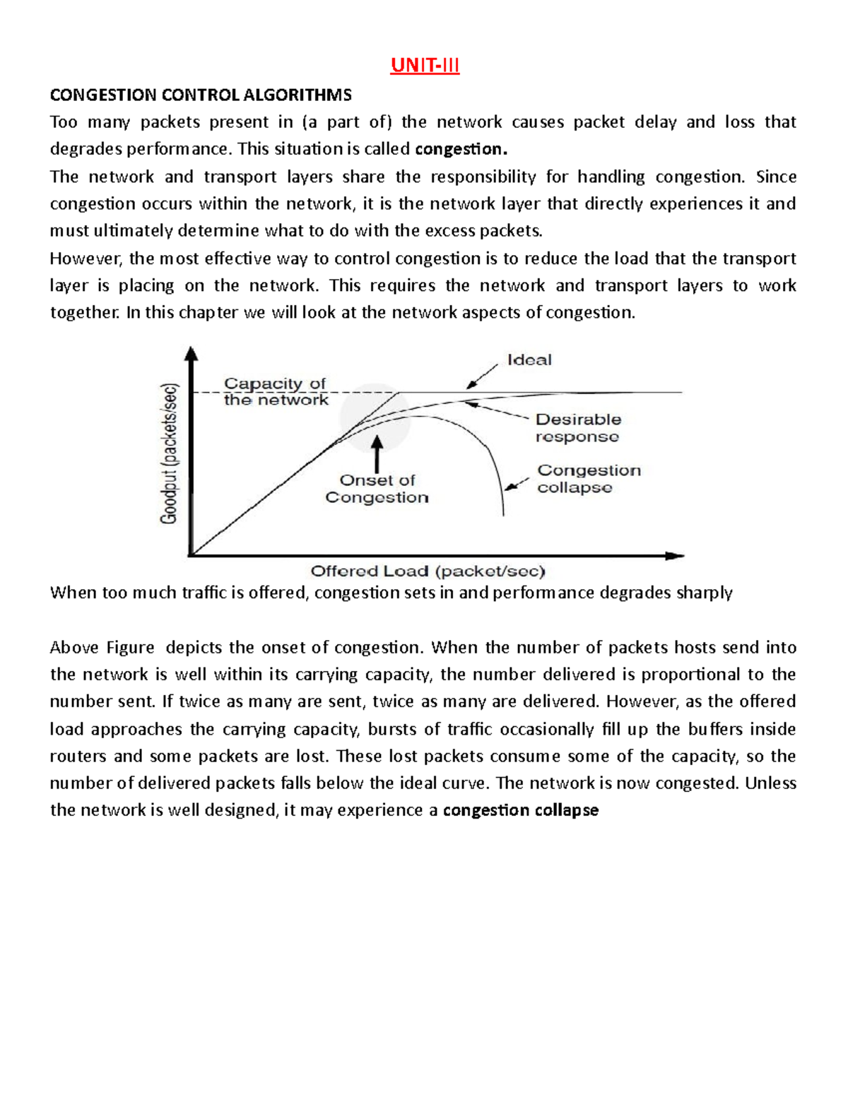 Unit 3 - UNIT-III CONGESTION CONTROL ALGORITHMS Too many packets present in (a part of) the ...