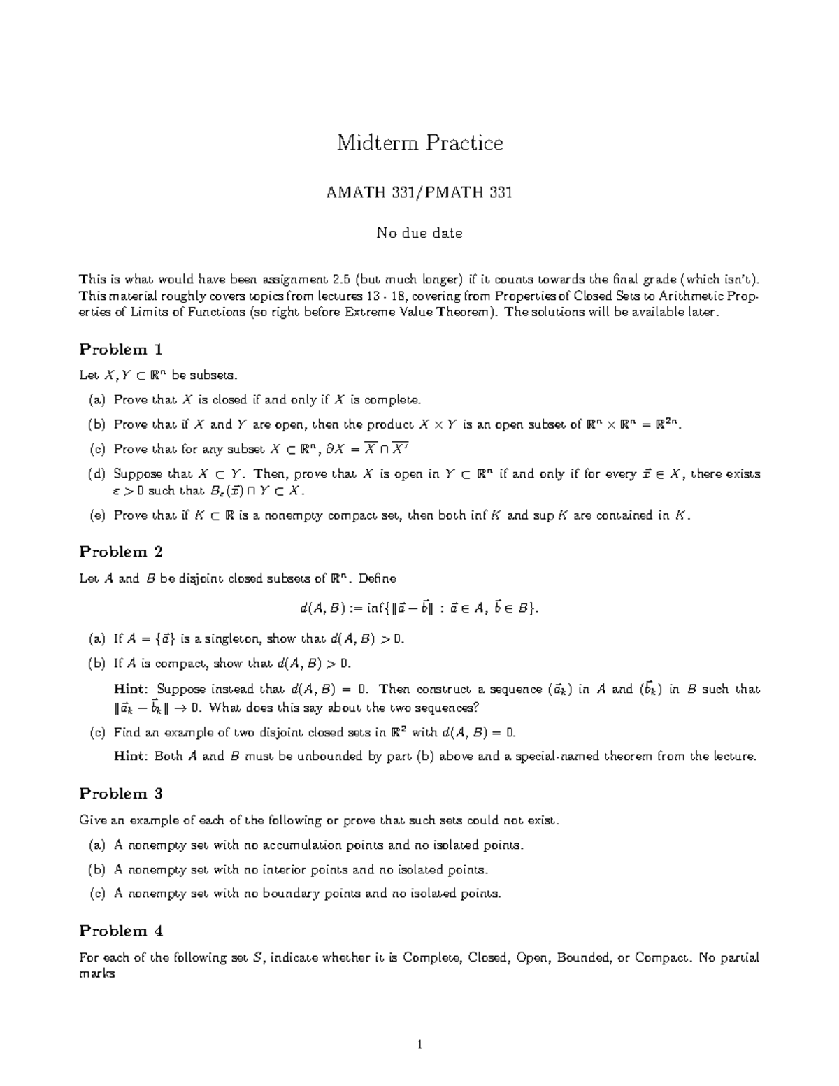 Midterm Practice - Midterm Practice AMATH 331/PMATH 331 No due date ...