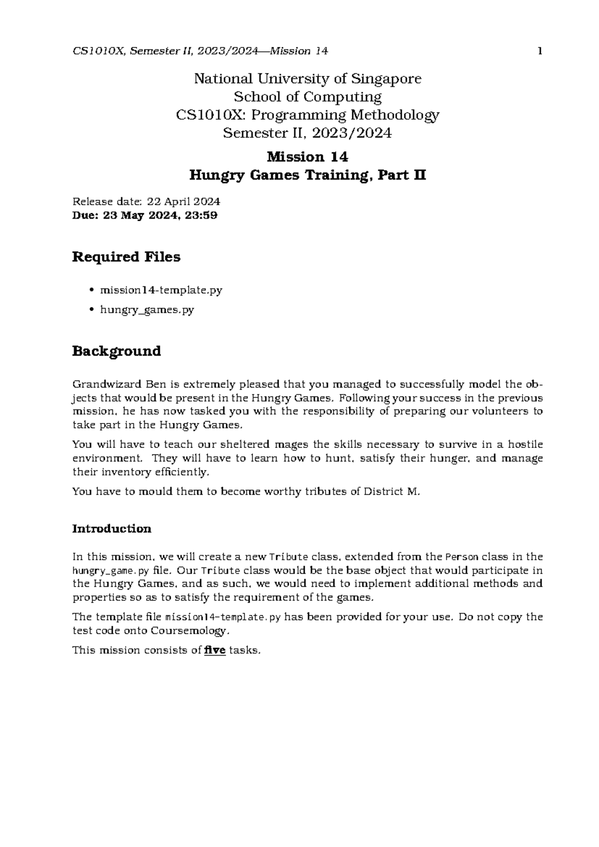 Mission 14 - National University of Singapore School of Computing CS1010X: Programming ...