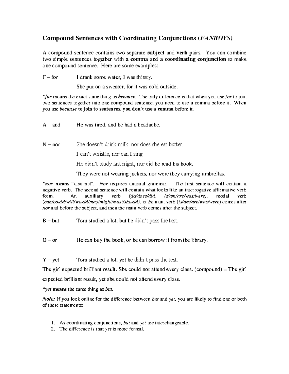 Compound Sentences with Coordinating Conjunctions & complex sentence ...