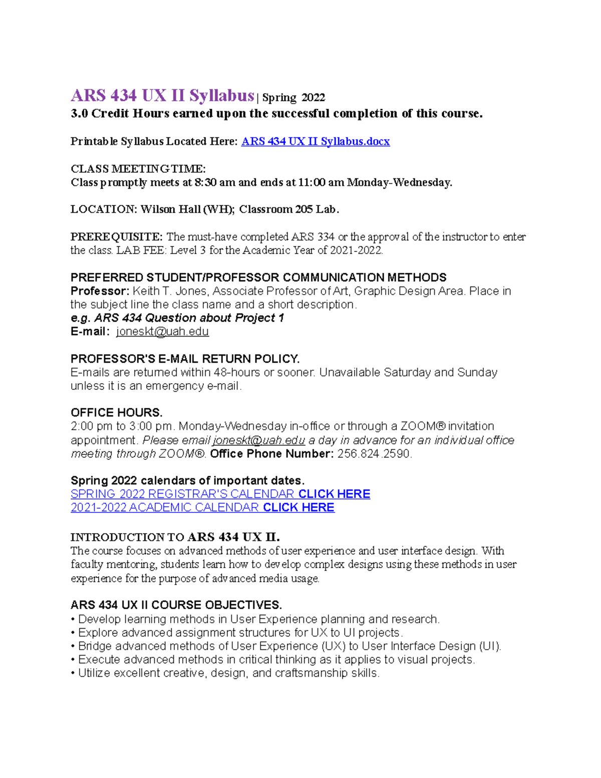 ARS 434 UX II Syllabus-1 - ARS 434 UX II Syllabus | Spring 2022 3 ...