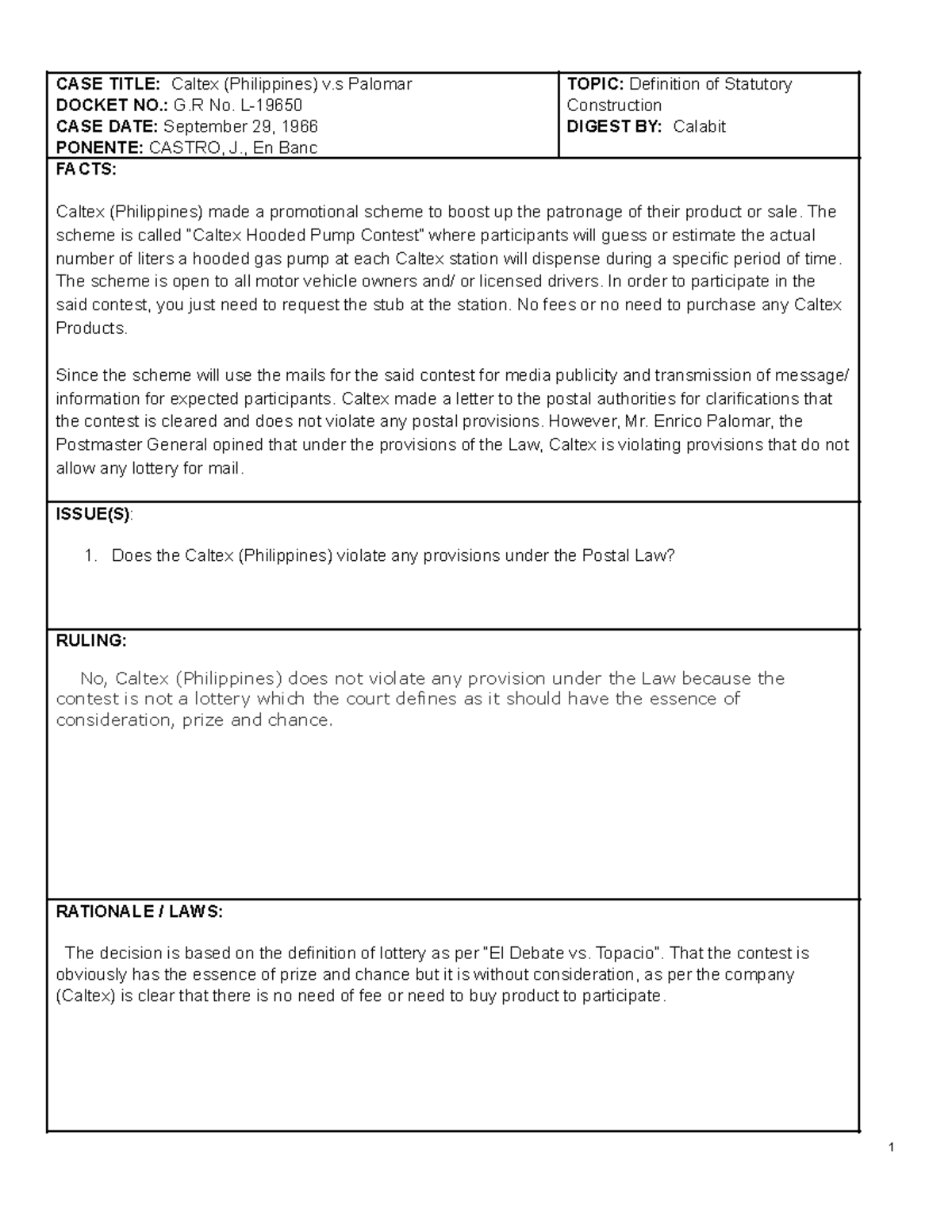 Caltex vs. Palomar- Case Digest by Calabit - CASE TITLE: Caltex (Philippines) v Palomar DOCKET ...