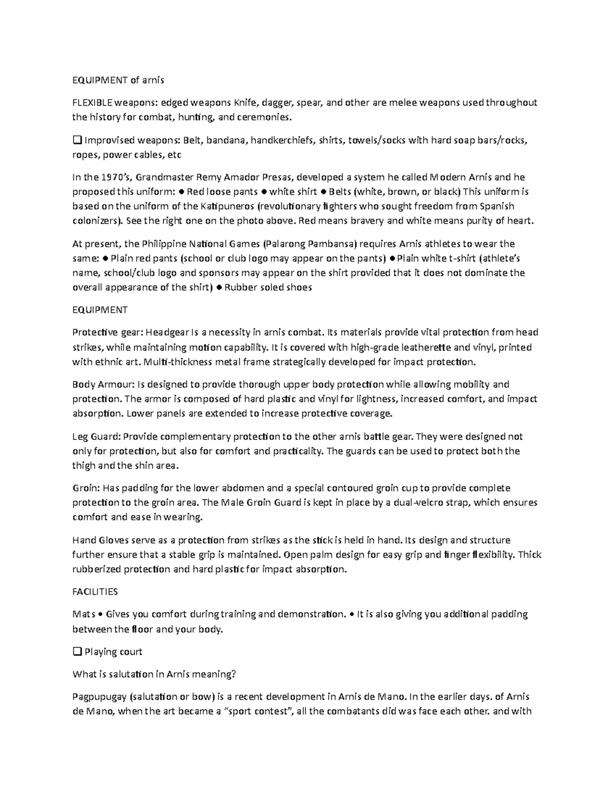 Equipment of arnis - EQUIPMENT of arnis FLEXIBLE weapons: edged weapons ...