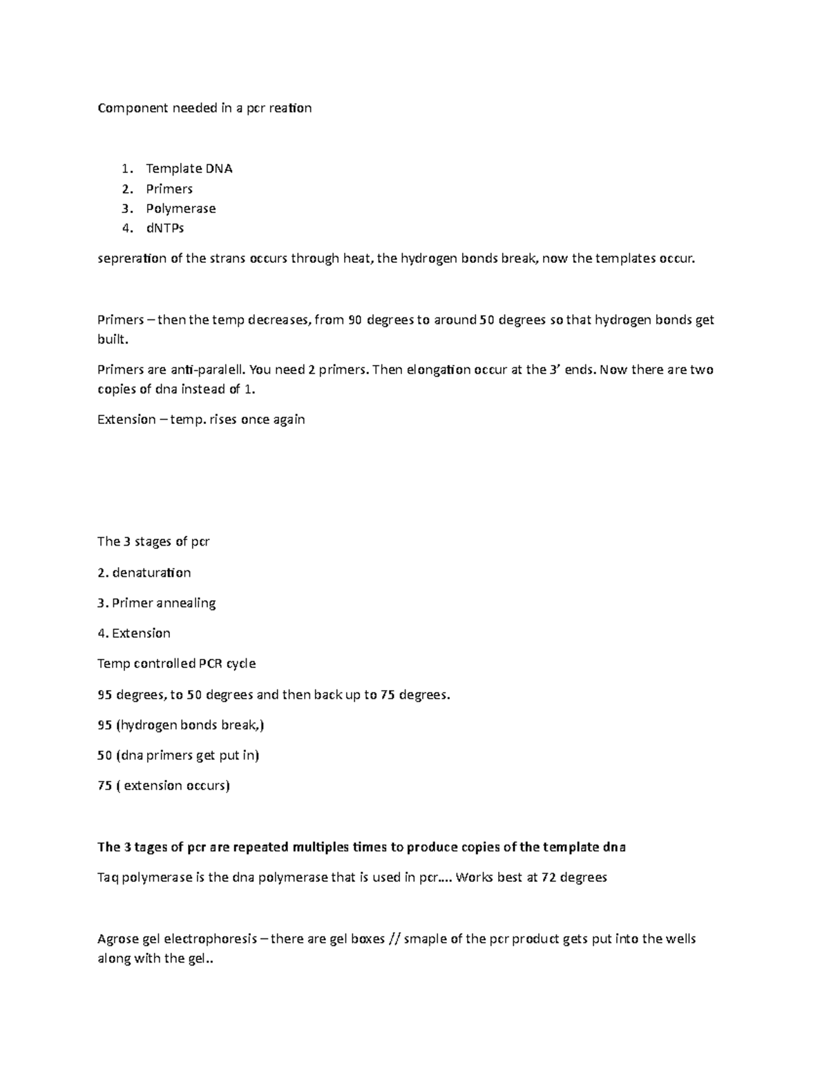 BIO Lecture 11 - Notes from PCR letcure - Component needed in a pcr ...