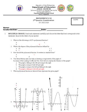 Mathematics 10 Diagnostic TEST - DIAGNOSTIC TEST IN GRADE 10 ...