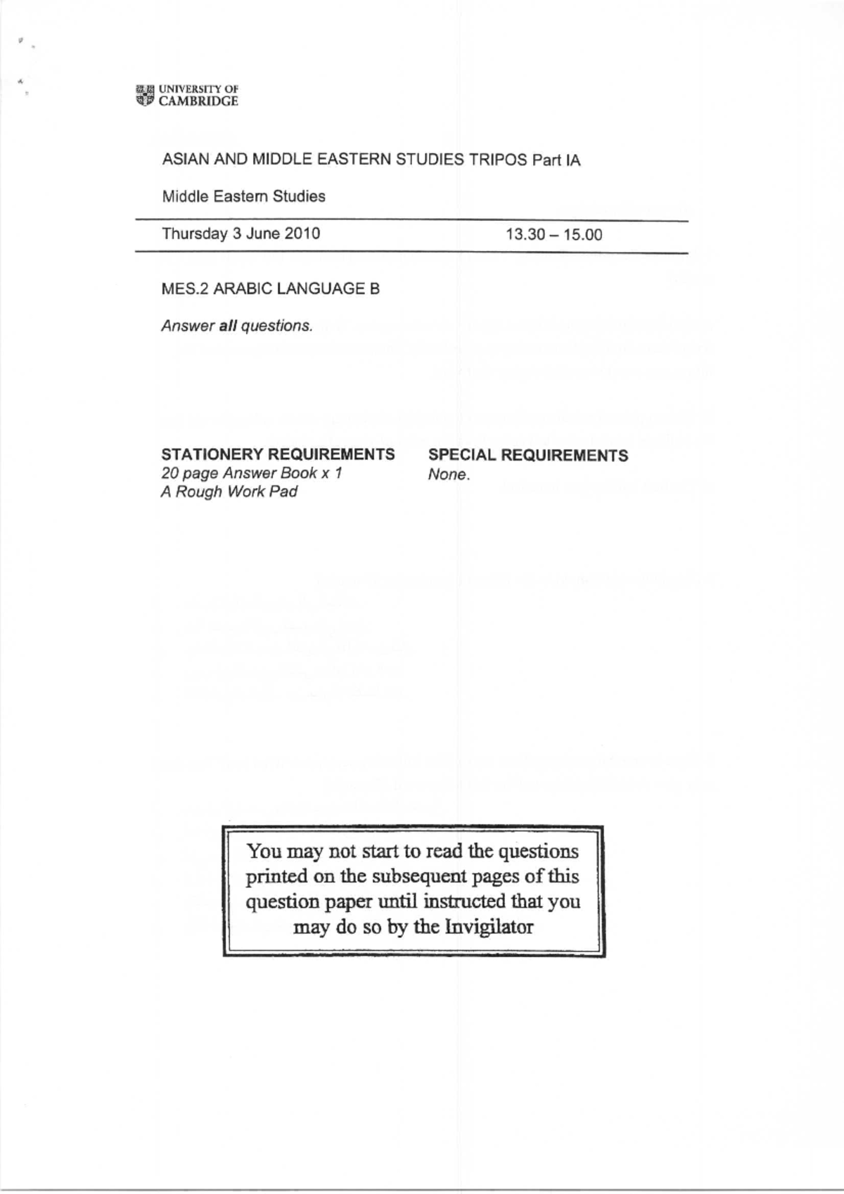 Exam 2010, questions - aw UNIVERSITY or w: CAMBRIDGE ASIAN AND MIDDLE ...