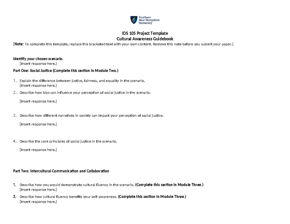 IDS 105 Project Template - IDS 105 Project Template Cultural Awareness ...