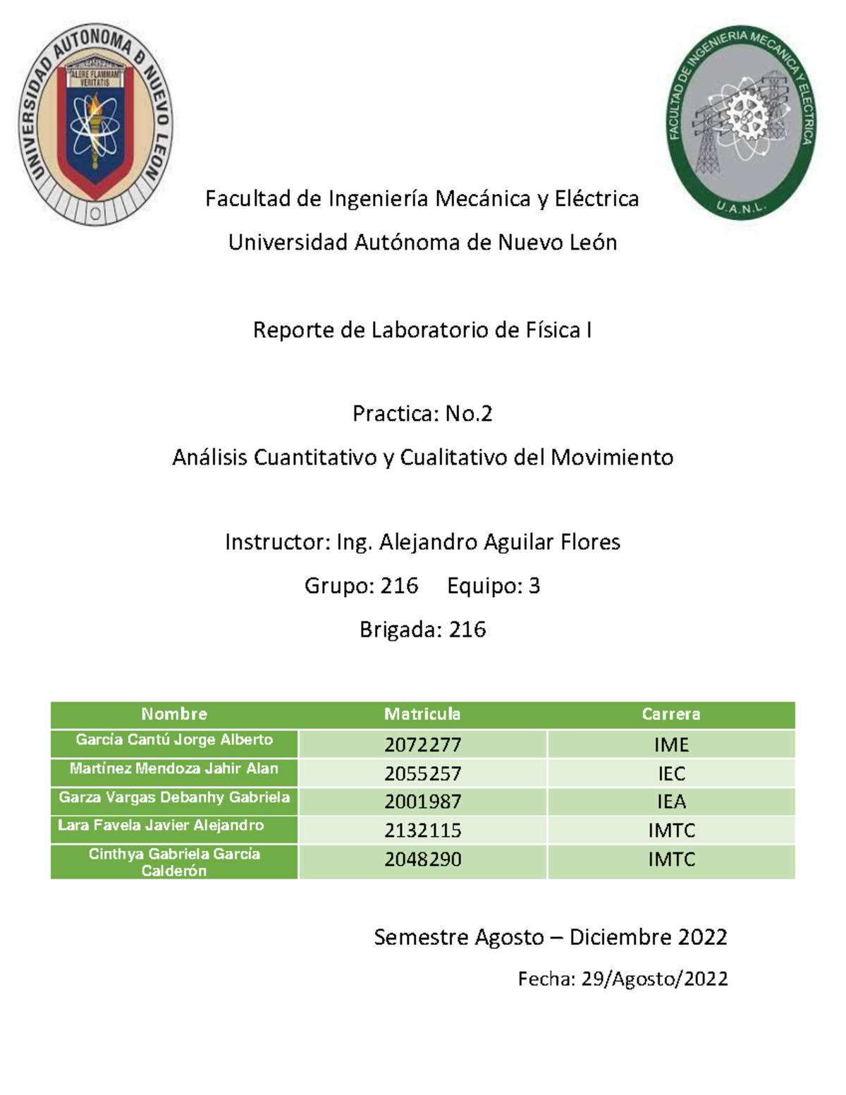 Practica 2 de Fisica - tarea 1 - Facultad de Ingeniería Mecánica y ...