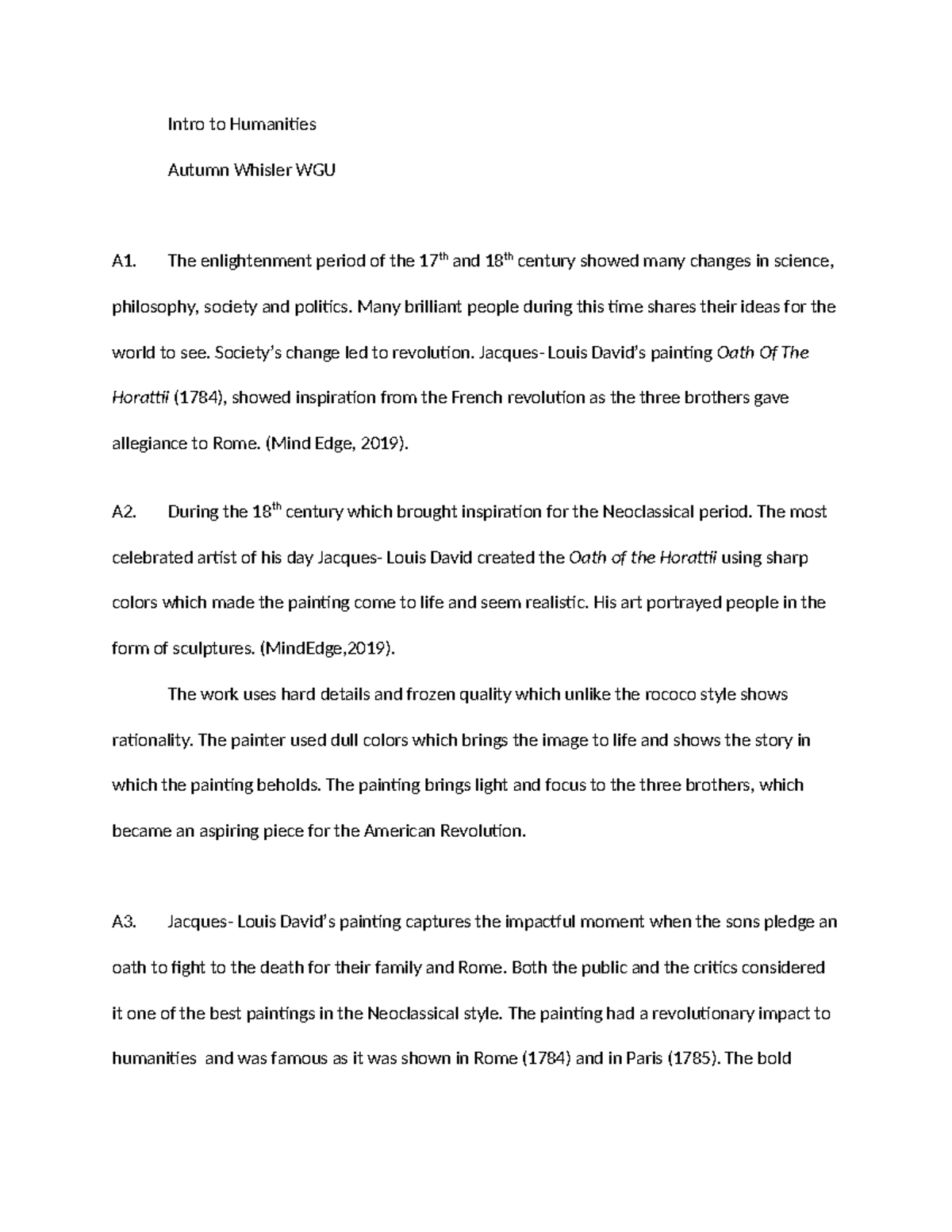 Intro to Humanities - Received a passing grade on first try - Intro to ...