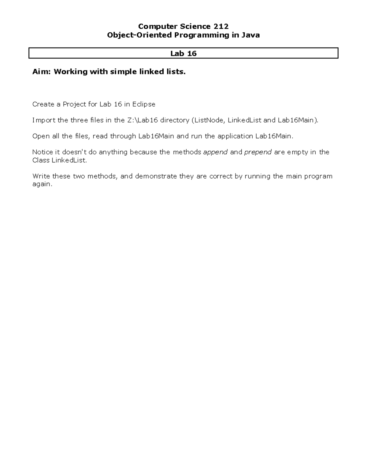 Law CS212 - Lab 16 Working with linked lists - - Studocu