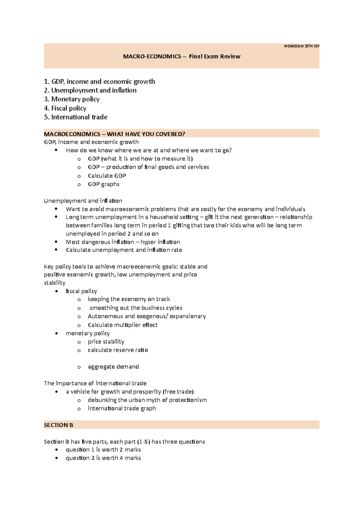 Week 13 - overview and revision - WEDNESDAY 25TH SEP MACRO-ECONOMICS ...