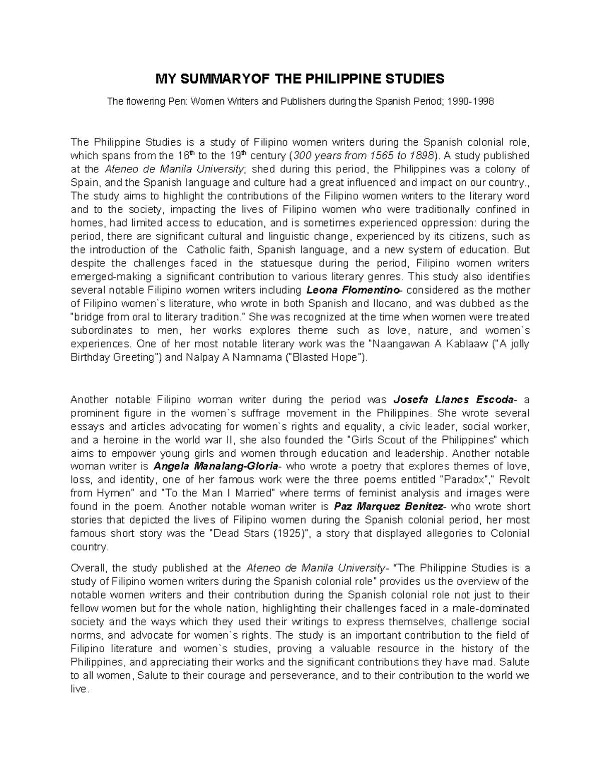MY Summaryof THE Philippine Studies - MY SUMMARYOF THE PHILIPPINE ...