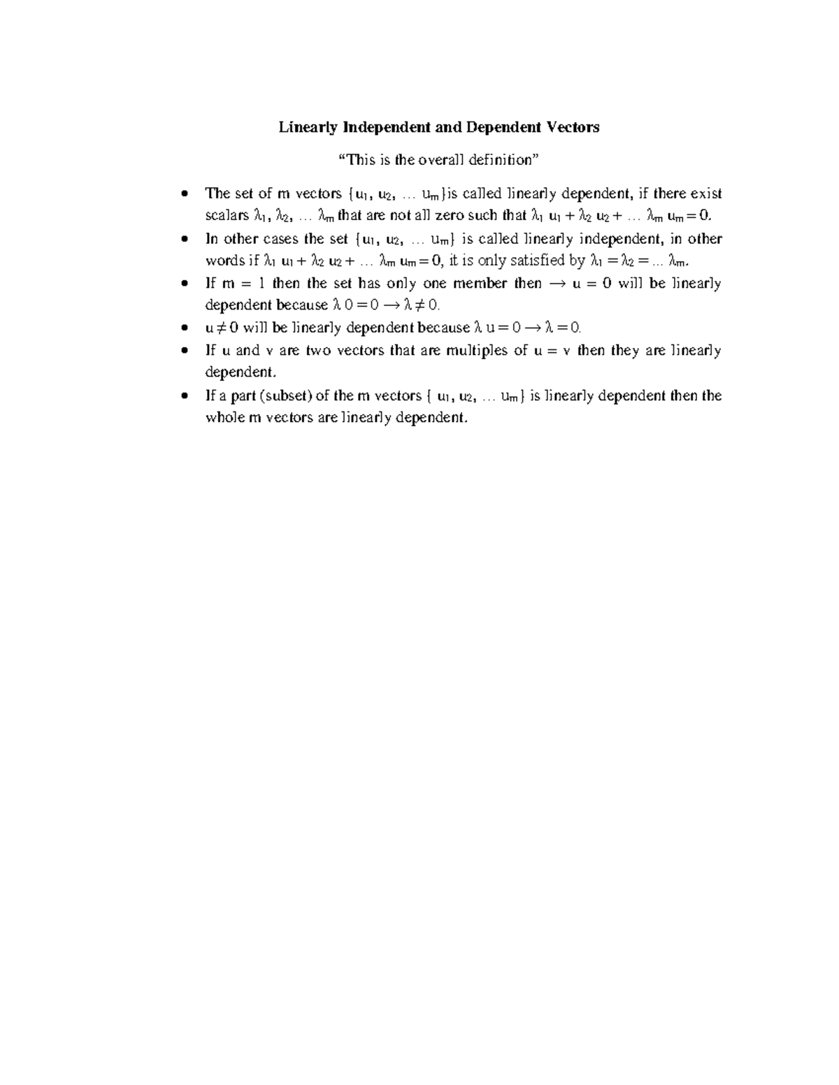 Linearly Independent and Dependent Vectors - .. um}is called linearly ...
