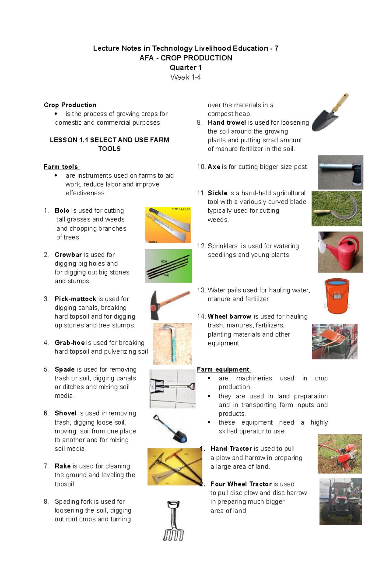 Lecture Notes IN TLE - Agricrop - Lecture Notes in Technology ...