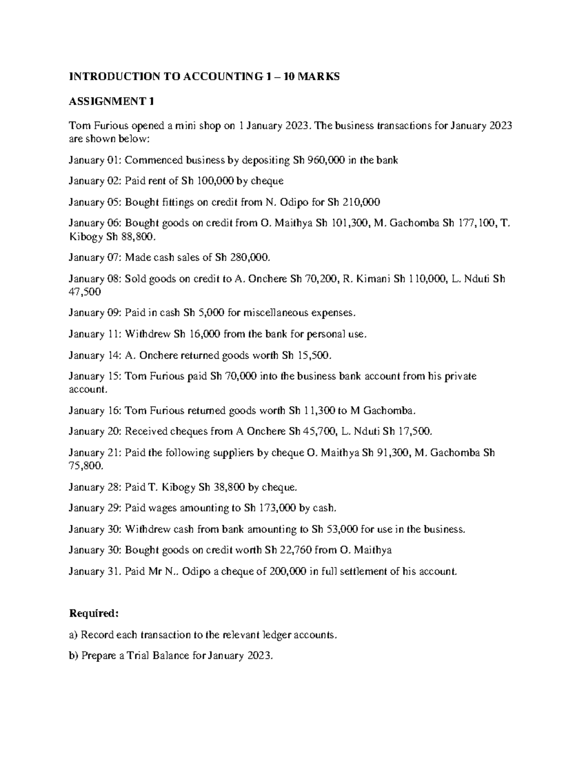 Assignment 1- Accounting - INTRODUCTION TO ACCOUNTING 1 – 10 MARKS ...