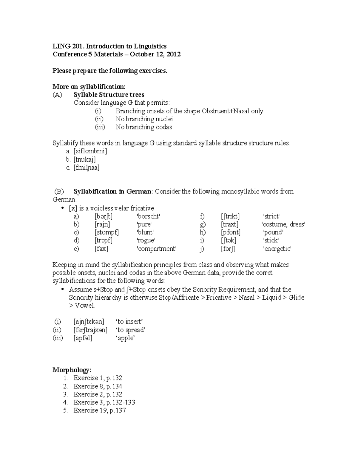 Tutorial work - 5 to 12 - LING 201. Introduction to Linguistics ...