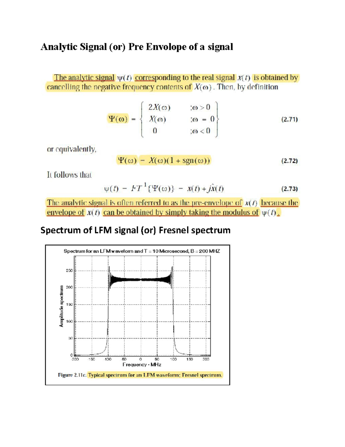Notes on SAR - Analytic Signal (or) Pre Envolope of a signal Spectrum ...