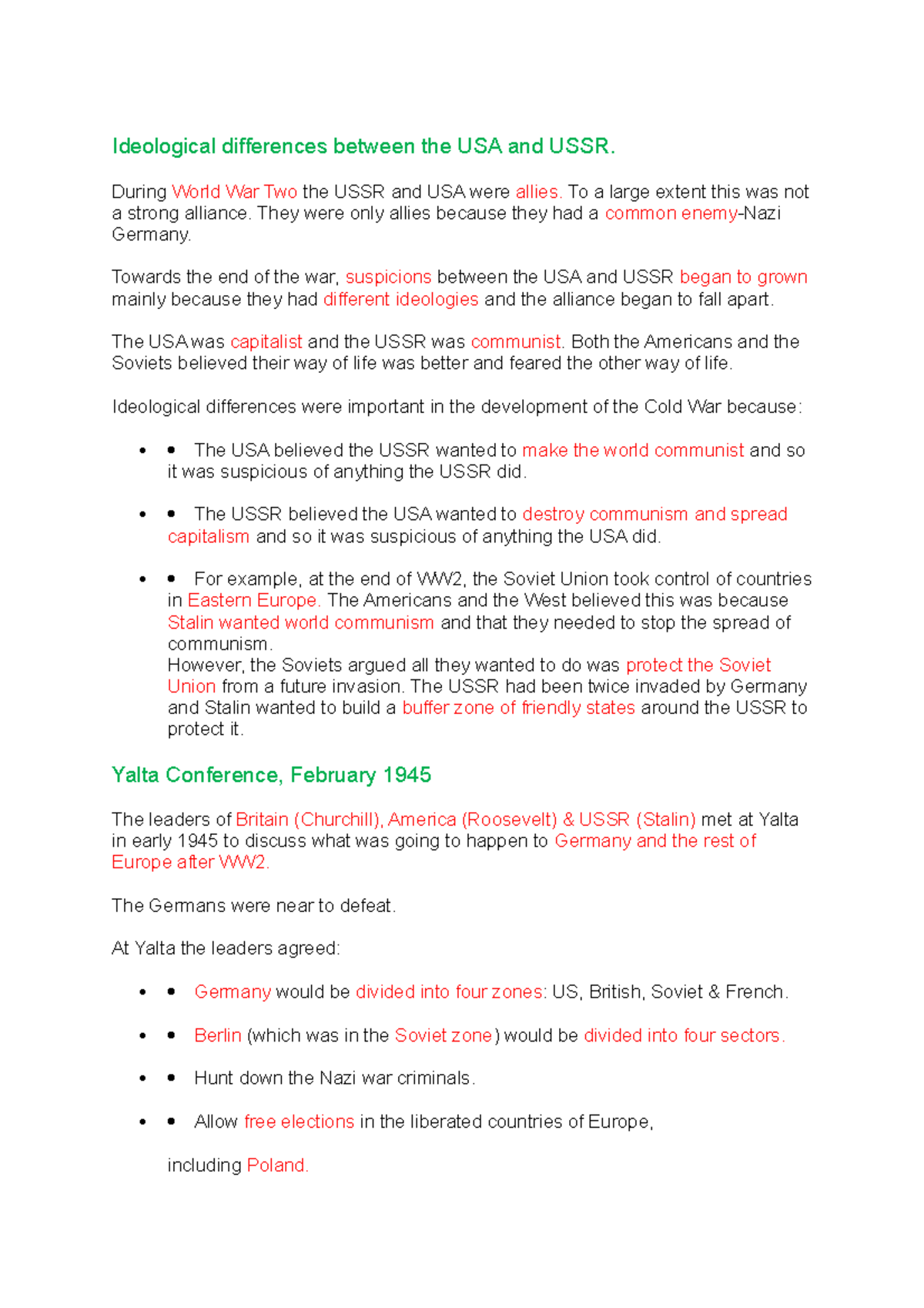 Ideological differences Cold war - Ideological differences between the ...