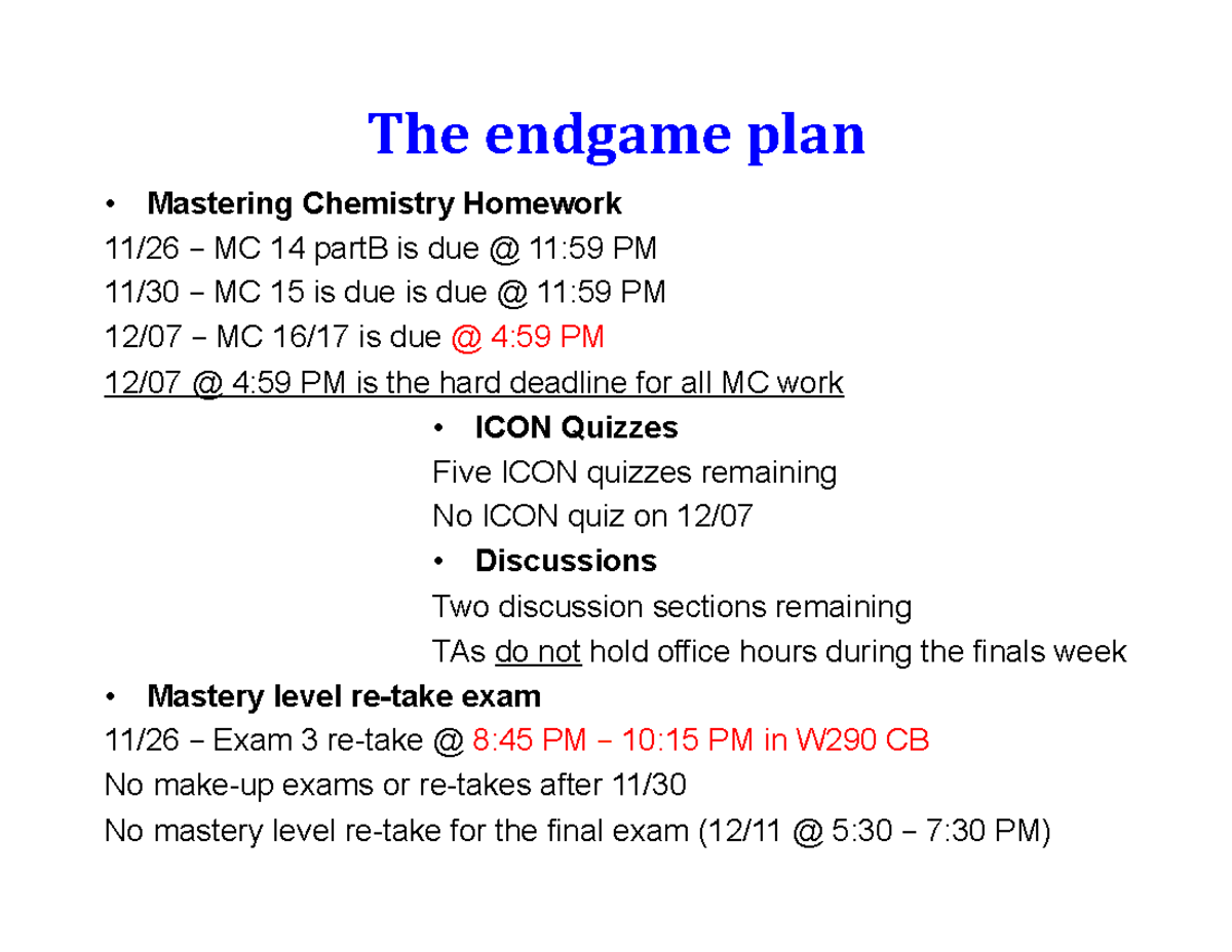 Chem1320 lecture notes chapter 15 - 24 The endgame plan Mastering ...