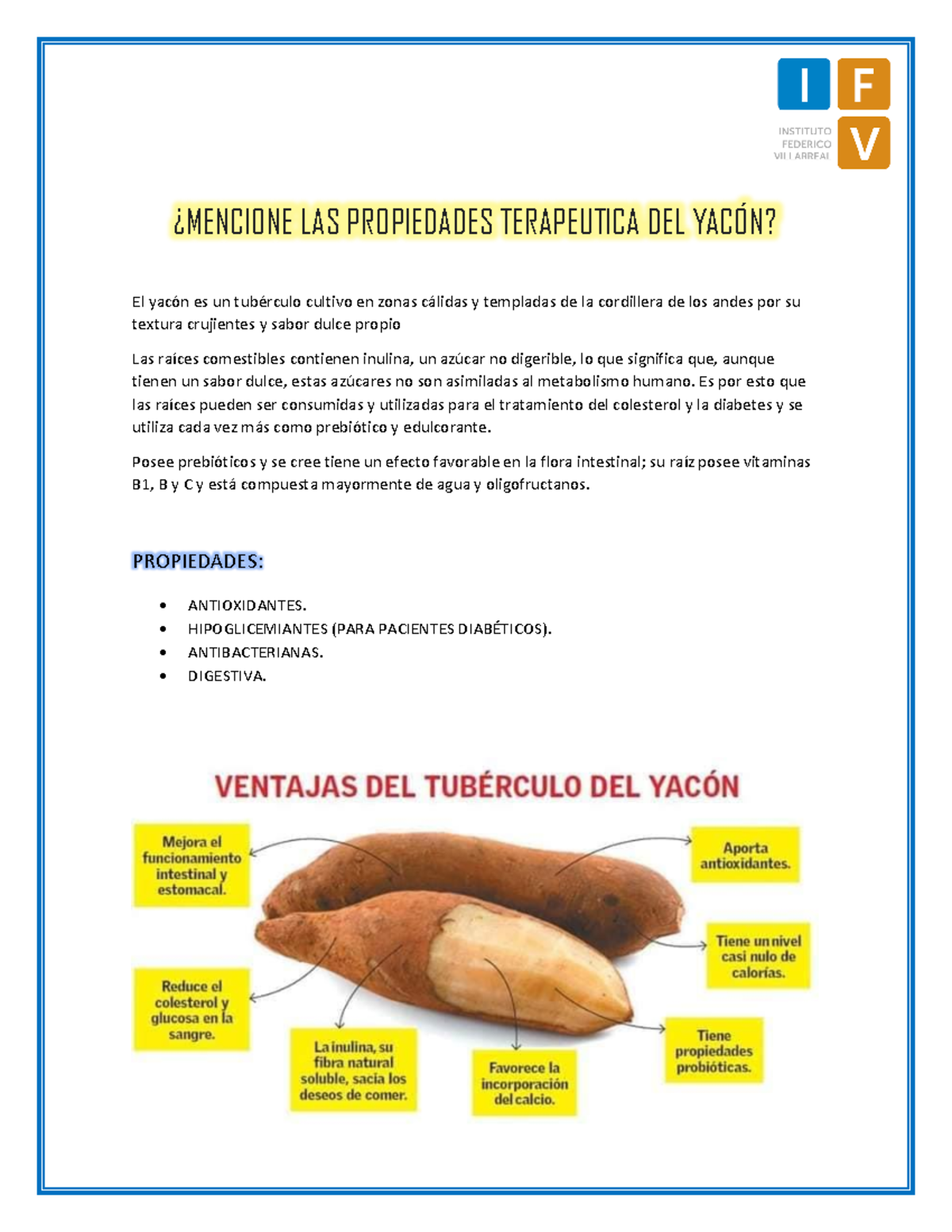 Mencione LAS Propiedades Terapeutica DEL Yacón - øMENCIONE LAS ...