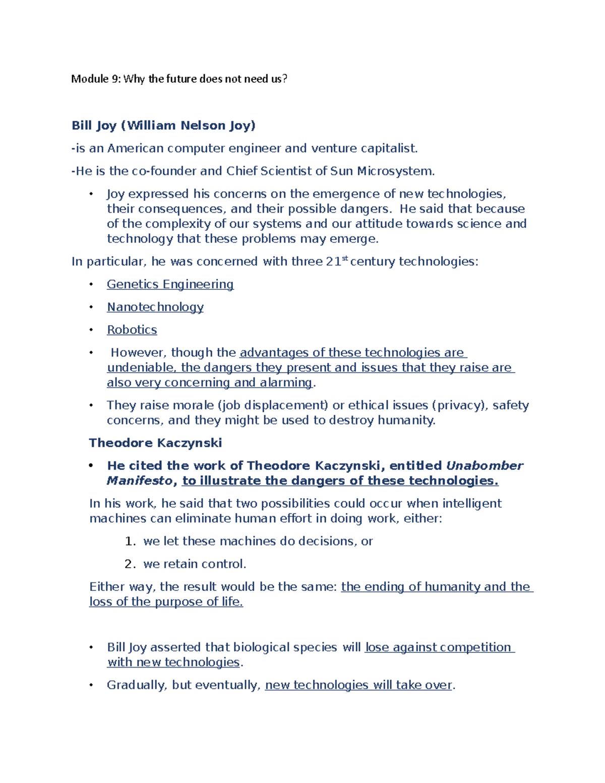 Module-9-sts Why the future doesn't need us - Module 9: Why the future ...