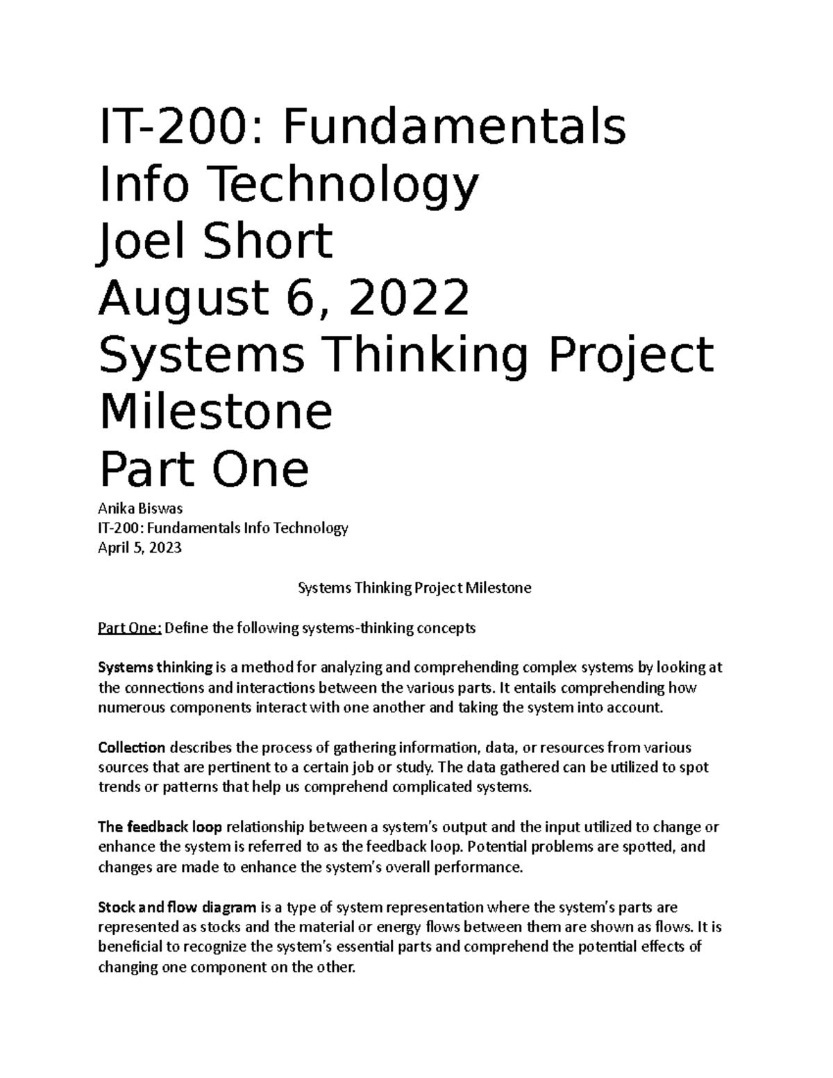 IT System thinking - it200 - IT-200: Fundamentals Info Technology Joel ...