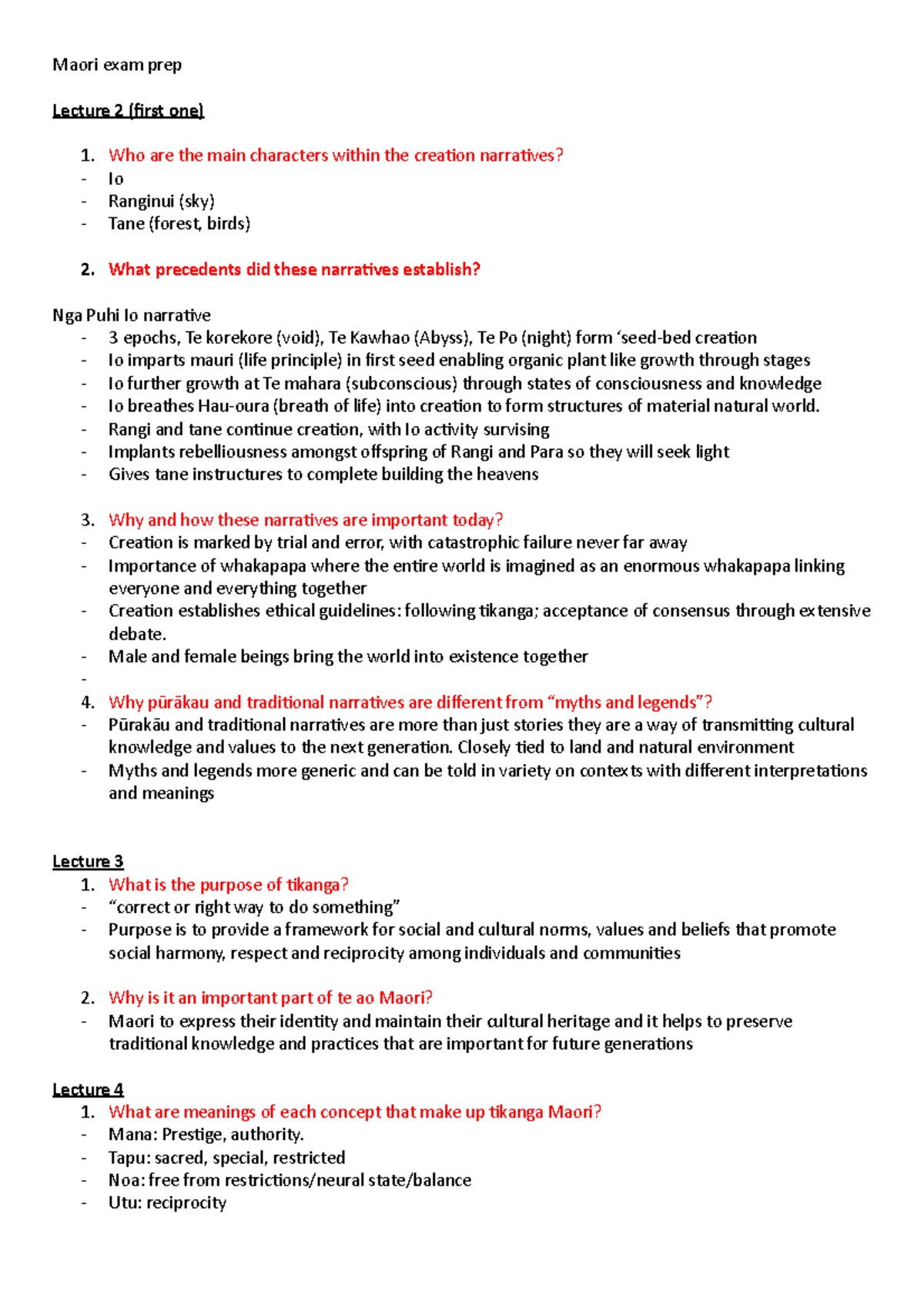 Maori exam prep - notes for lectures - Maori exam prep Lecture 2 (first ...