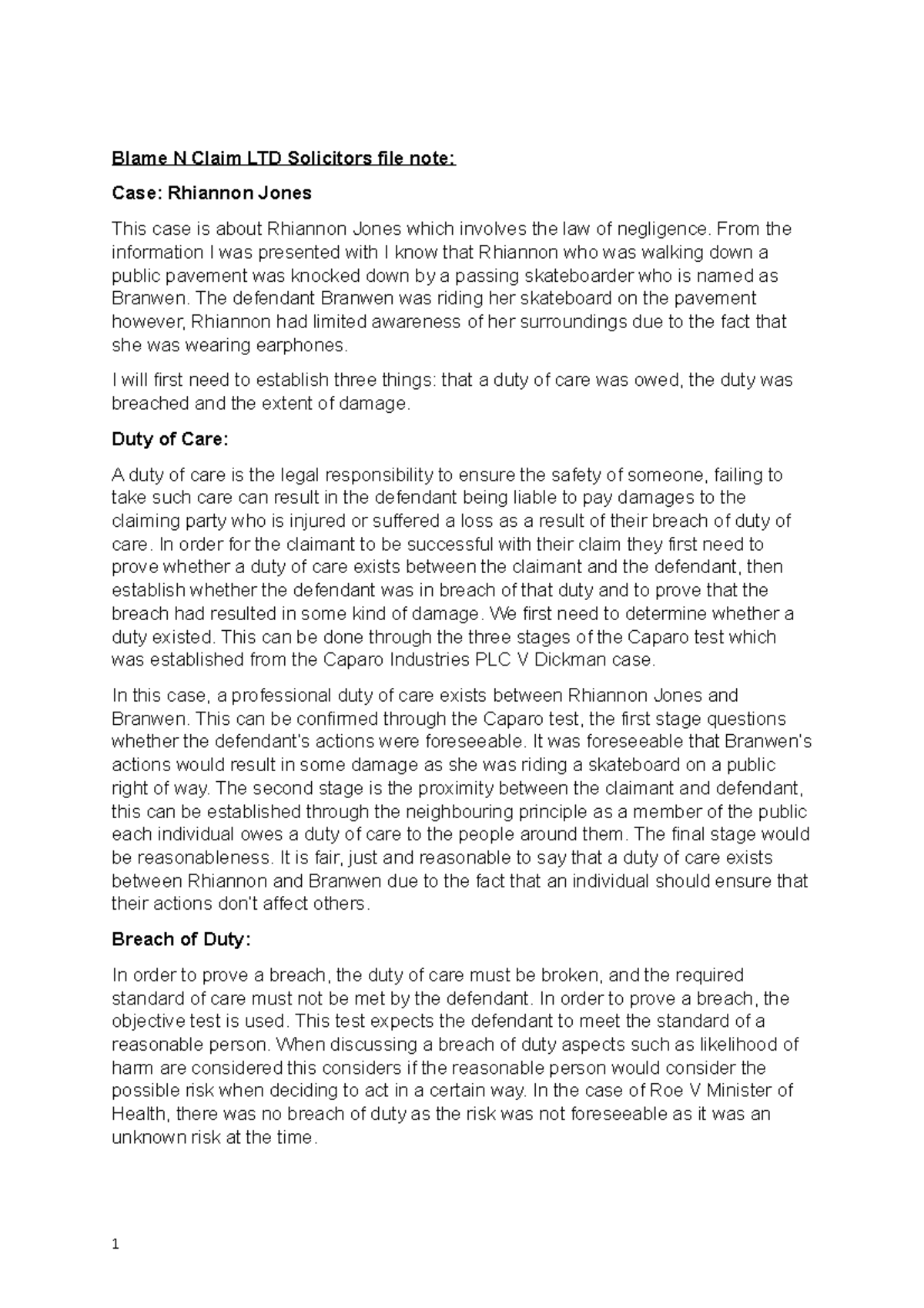 Blame N Claim LTD Solicitors file note 1 - Blame N Claim LTD Solicitors ...