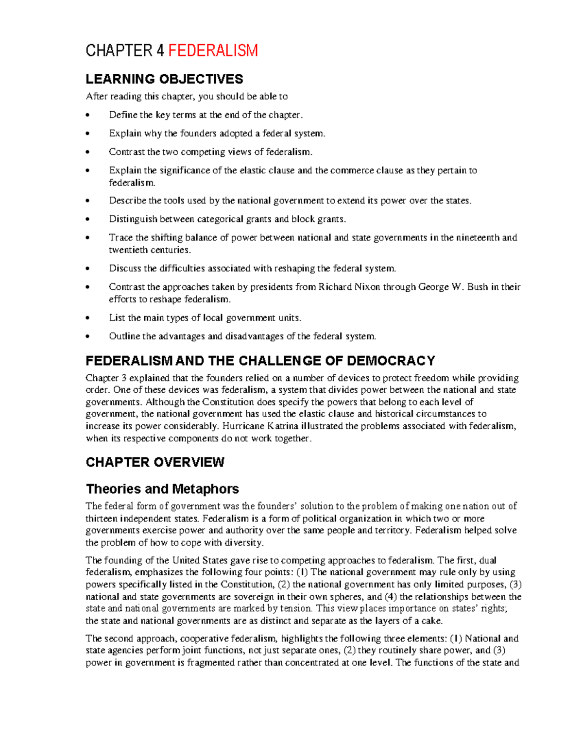 Ch04 Federalism Exam - Political Thinking - CHAPTER 4 FEDERALISM ...