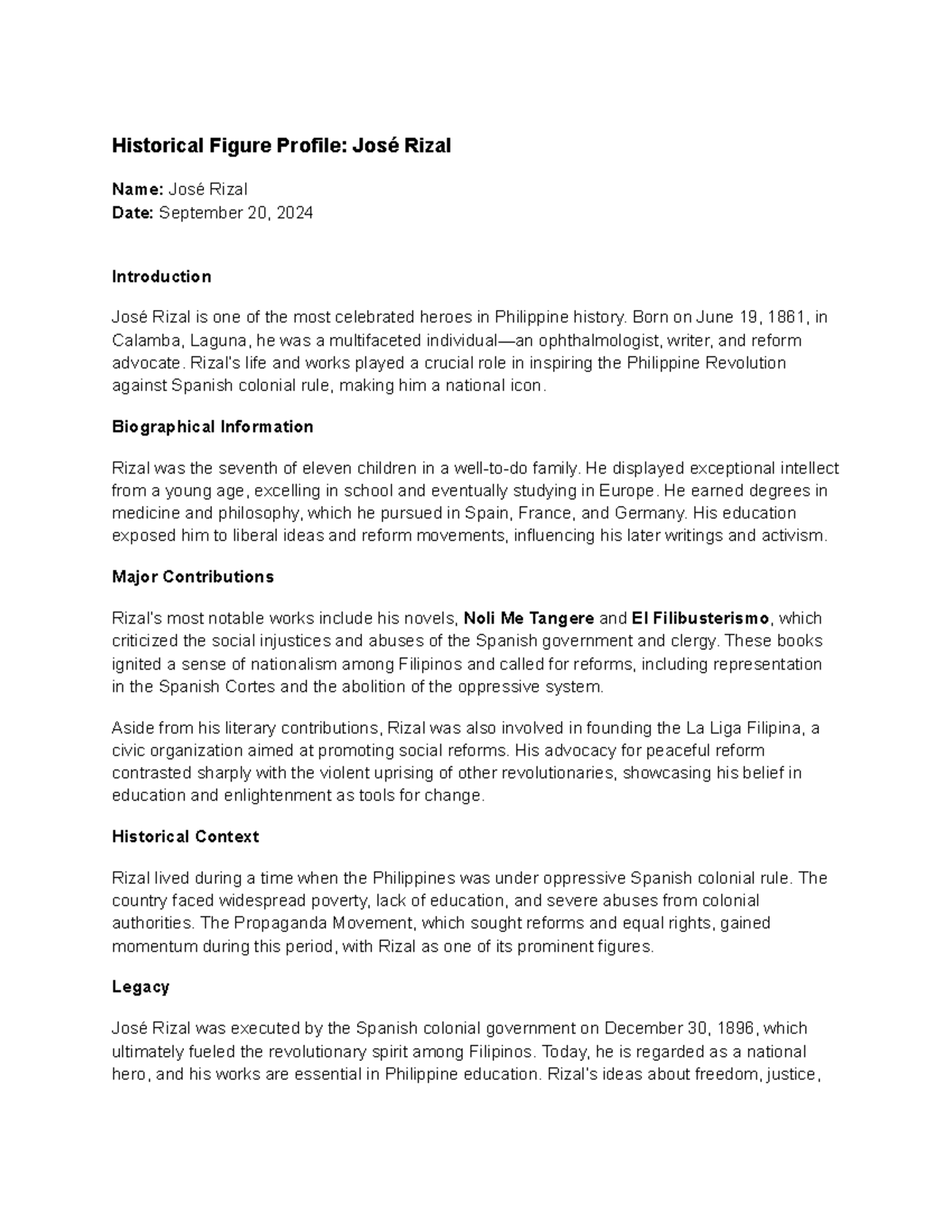 Historical Figure Profile José Rizal - Born on June 19, 1861, in ...