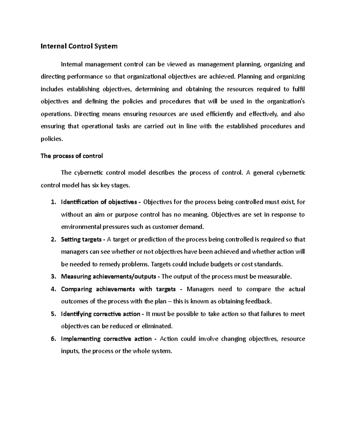 Internal Control System - Internal Control System Internal management ...