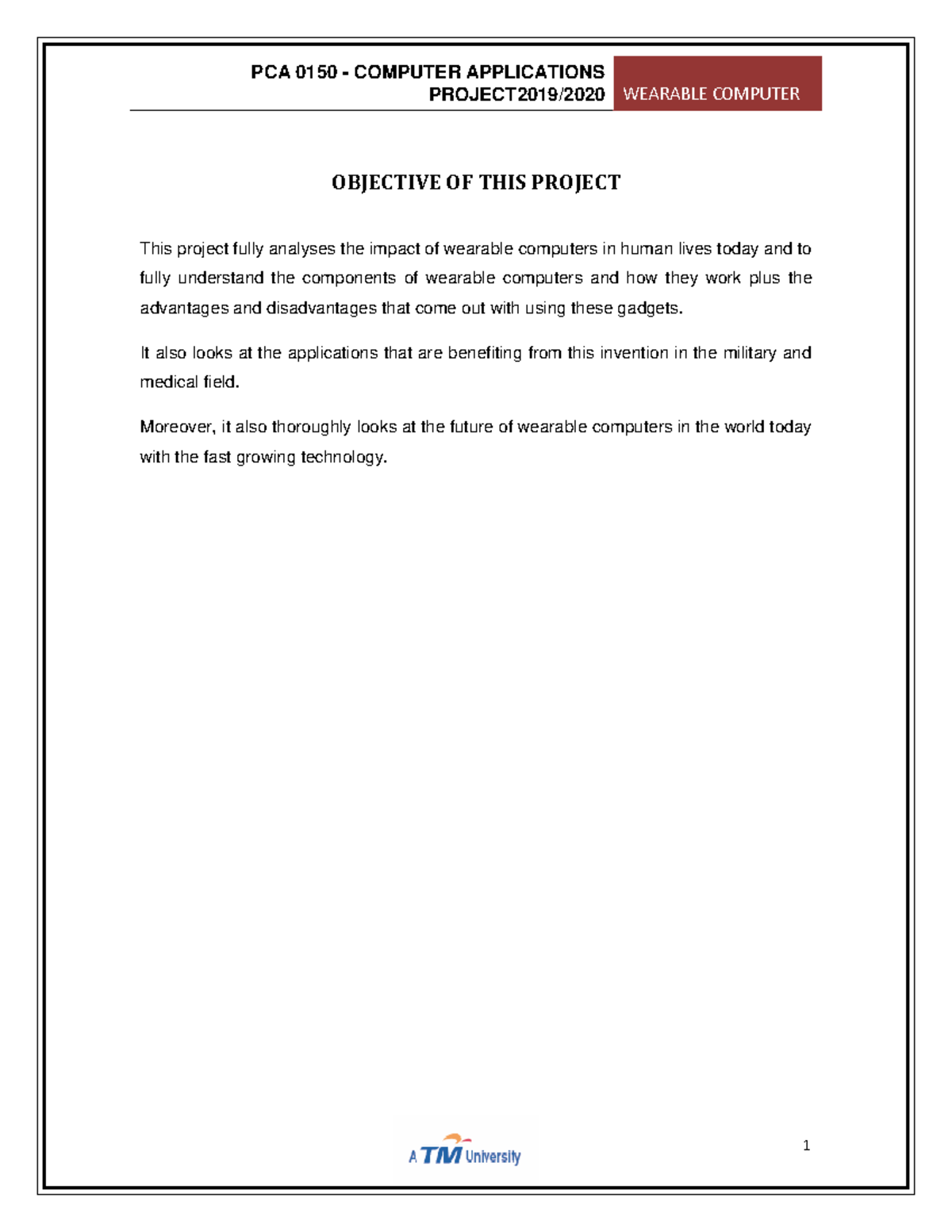 3. Contents - Notes - PROJECT2019/2020 WEARABLE COMPUTER OBJECTIVE OF ...