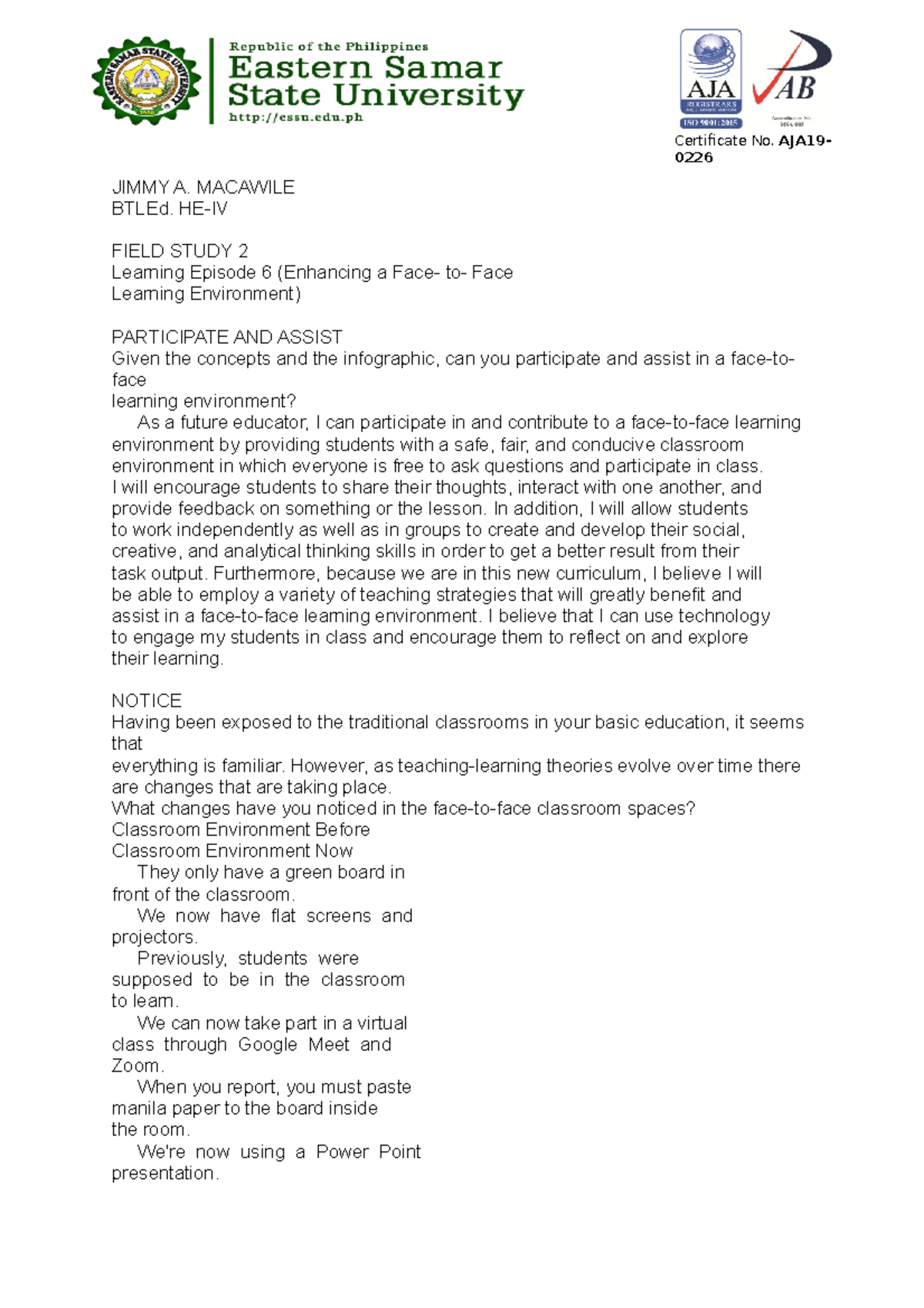 FS6 Continues - FIELD STUDY 2 EPISODE 6-10 - 0226 JIMMY A. MACAWILE ...