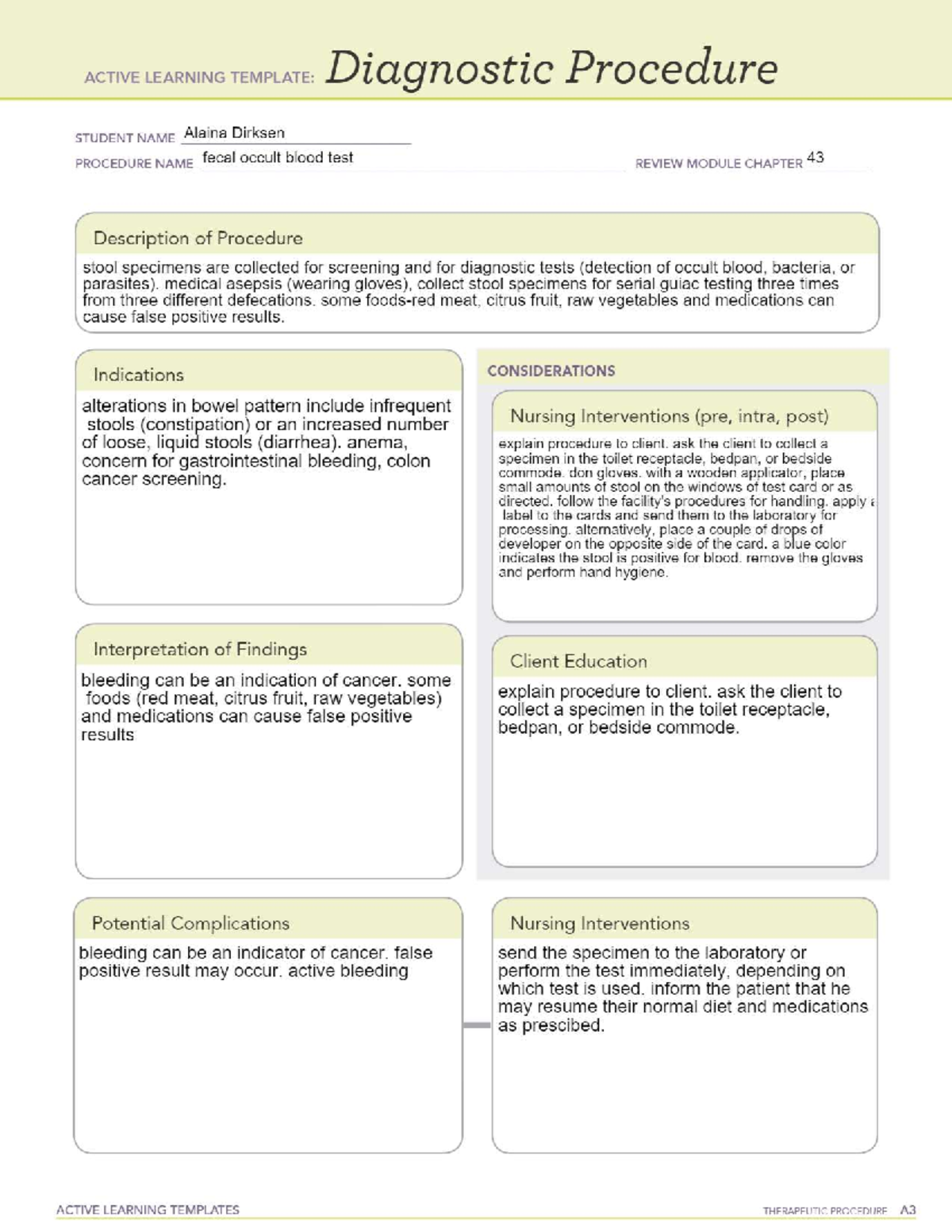 Fecal occult blood test - rnsg 1114 - Studocu
