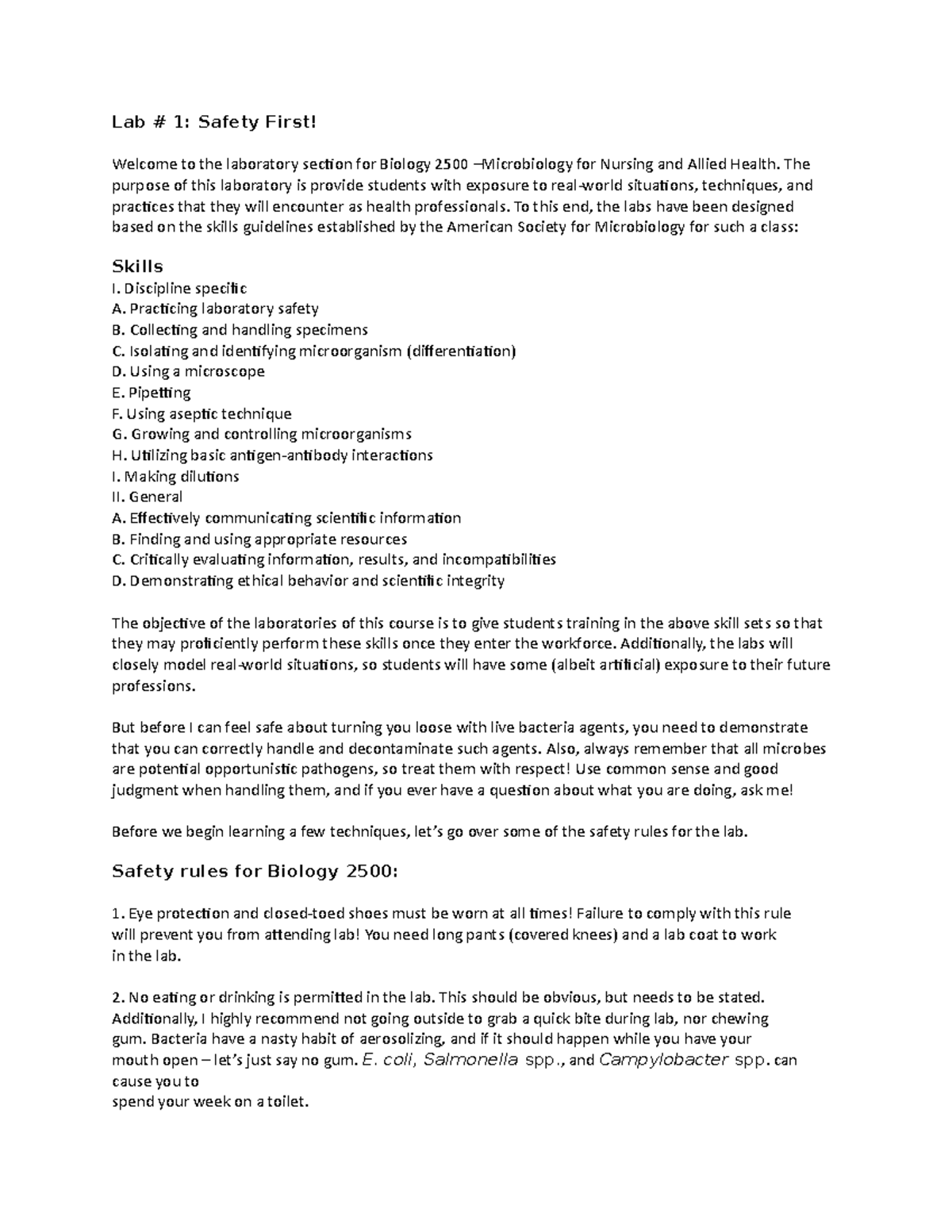 Lab Handout #1 - erwerwer - Lab # 1: Safety First! Welcome to the ...