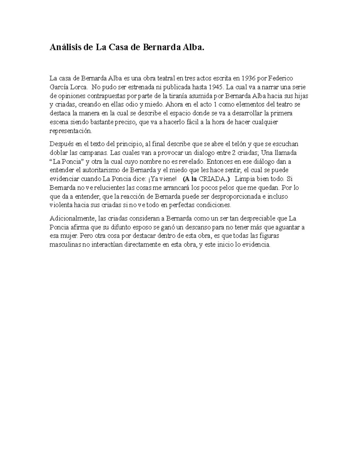 Análisis de la casa de Bernarda - Análisis de La Casa de Bernarda Alba ...