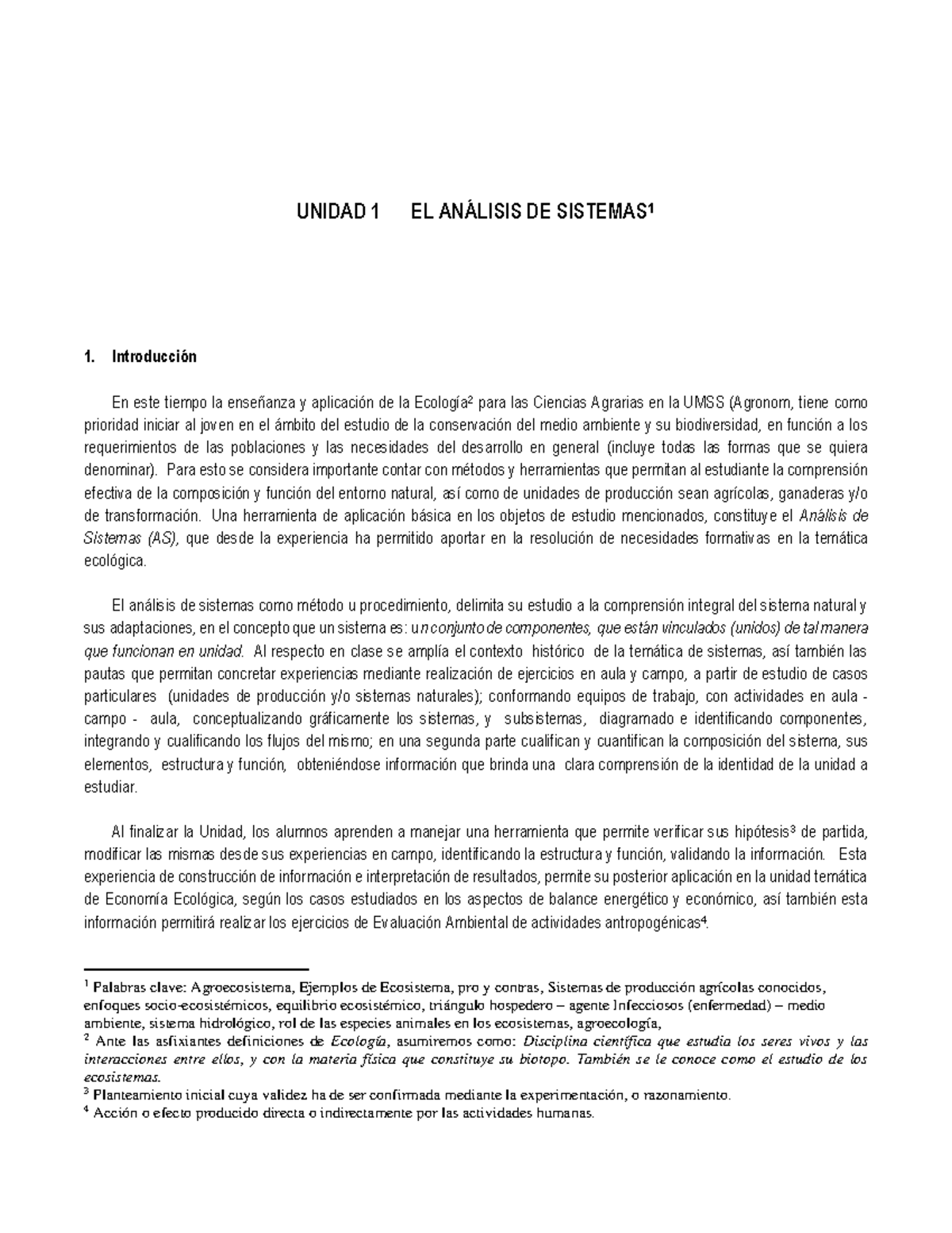 Unidad 1 - Tema de tierra y suelo - UNIDAD 1 EL AN¡LISIS DE SISTEMAS 1 IntroducciÛn En este ...