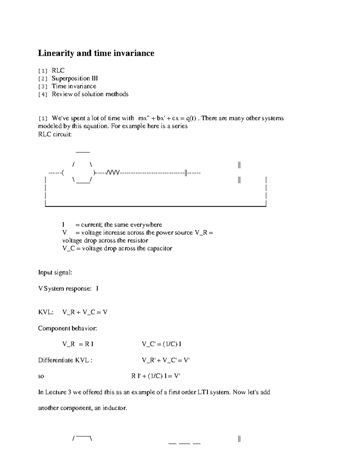 LTI systems, superposition, RLC circuits - Linearity and time ...