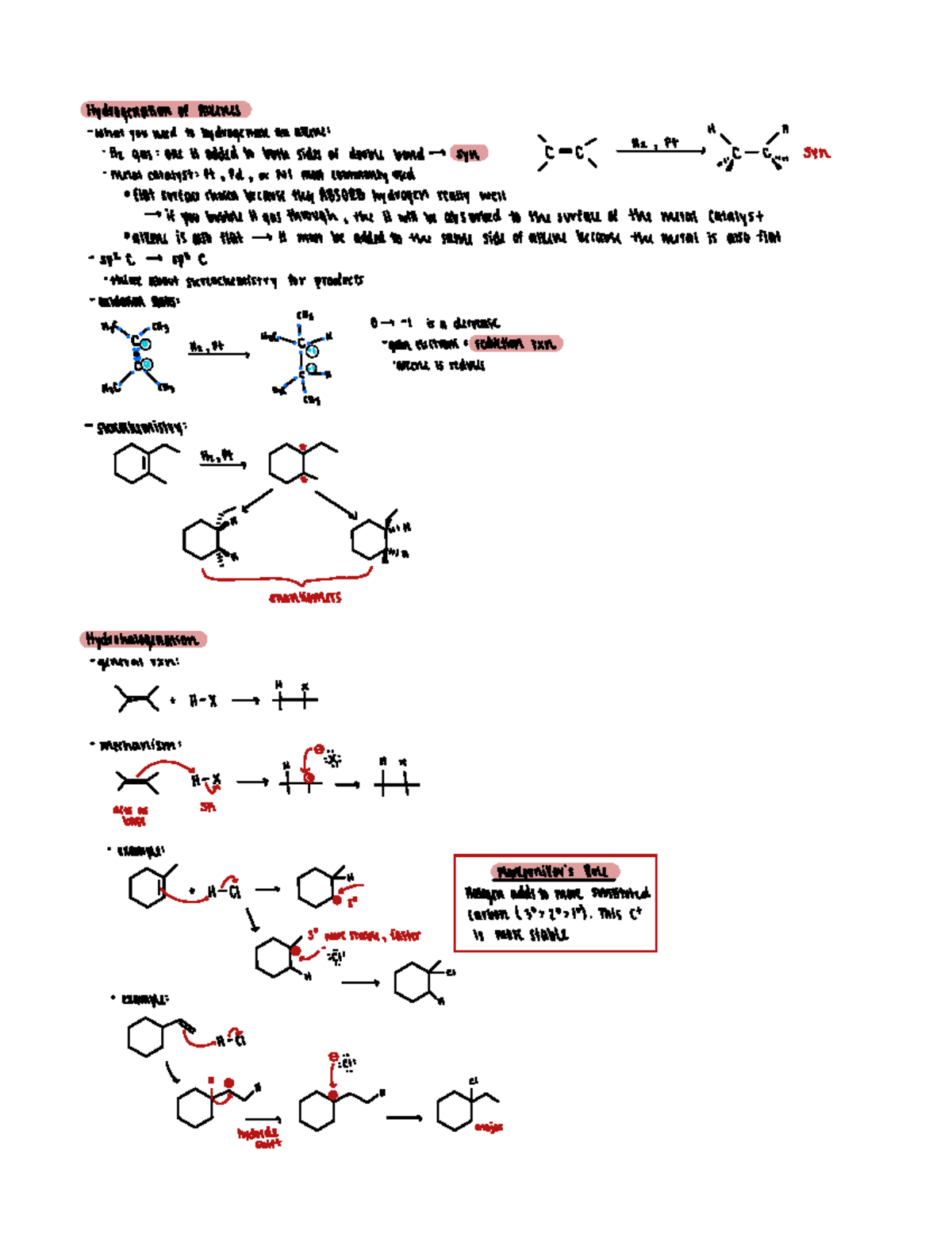 Alkene Reactions: hydrogenation, hydrohalogenation, hydration, hydroboration-oxidation ...