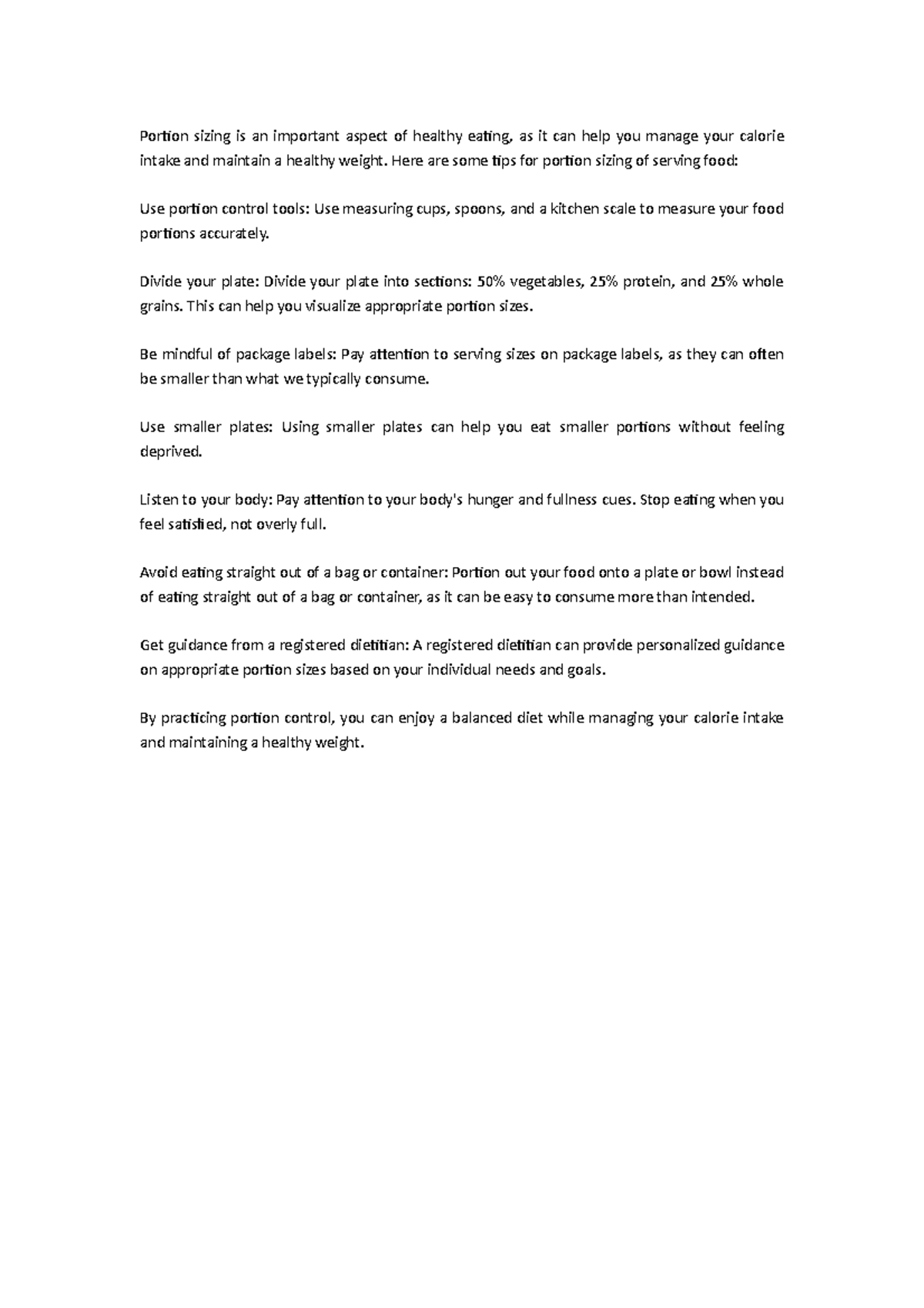 Food portion - Portion sizing is an important aspect of healthy eating ...