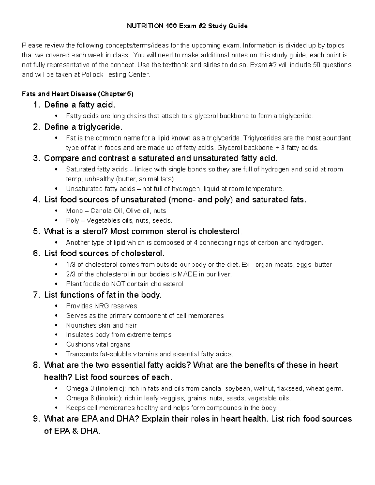 Exam 2 Study Guide Nutr 100 Fall 2015 - NUTRITION 100 Exam #2 Study ...