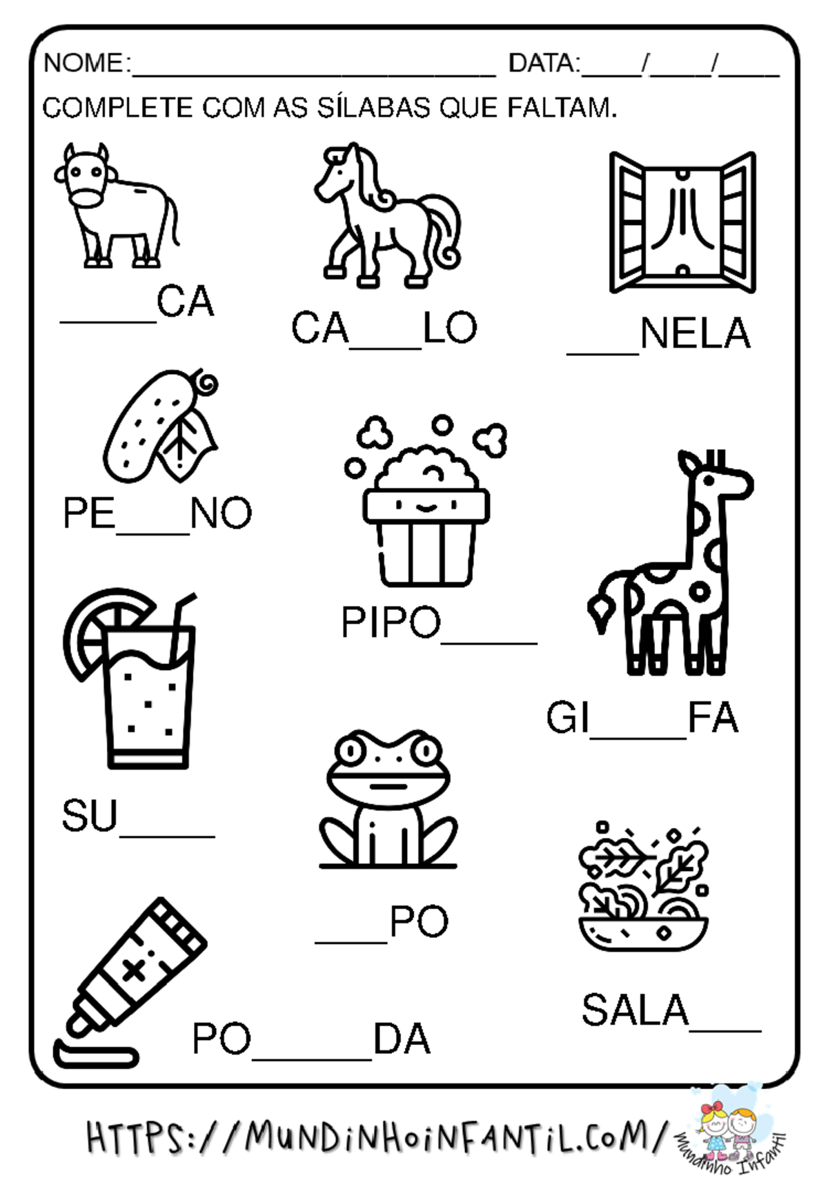 Alfabetização Silabas E Escrita DE Palavras - Português - COMPLETE COM ...
